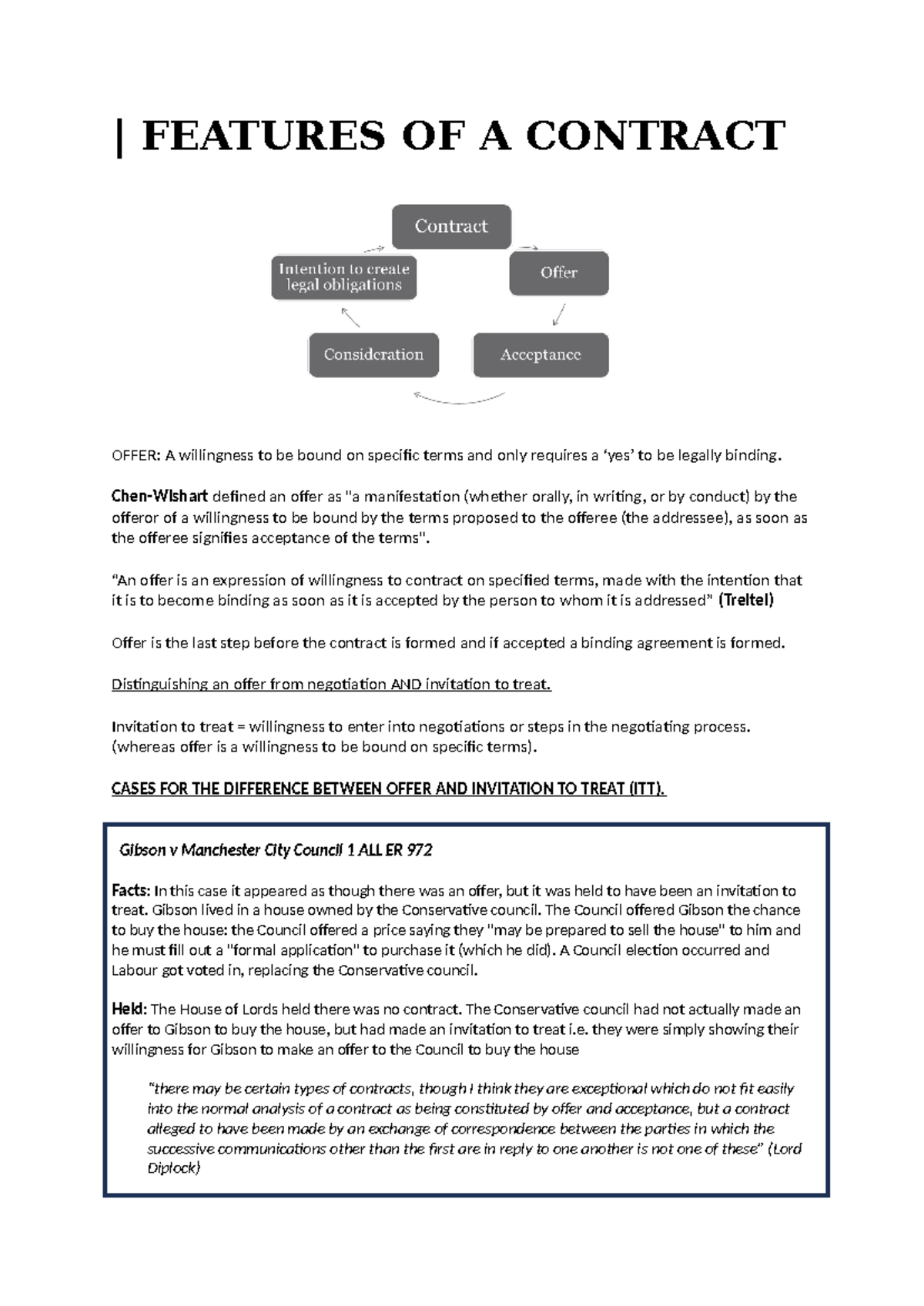 Features OF A Contract - | FEATURES OF A CONTRACT OFFER: A willingness ...