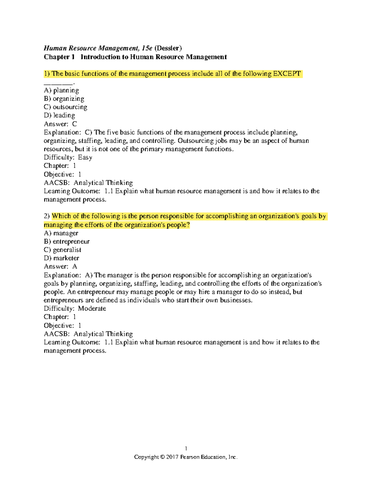 Chapter 01 - NOTE - 1 Human Resource Management, 15e (Dessler) Chapter ...
