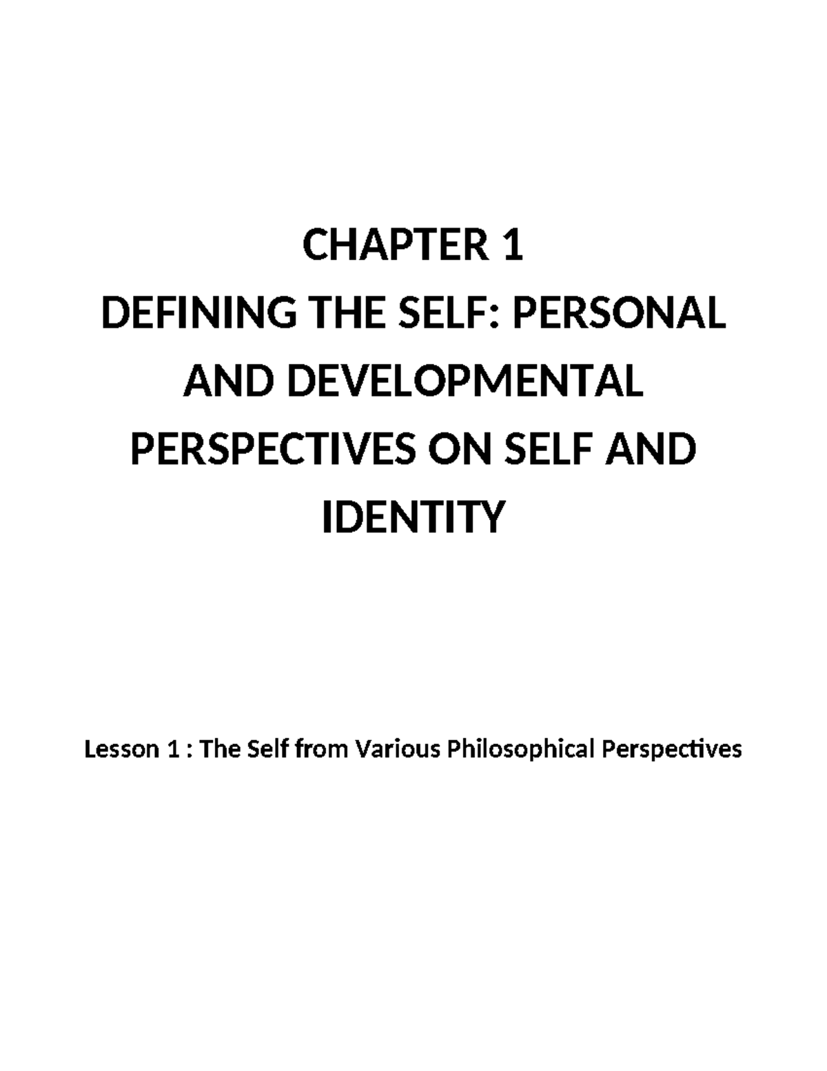 CI-L1 msword - Chapter 1 - Lesson 1 of UNDERSTANDING THE SELF - CHAPTER 1 DEFINING THE SELF ...
