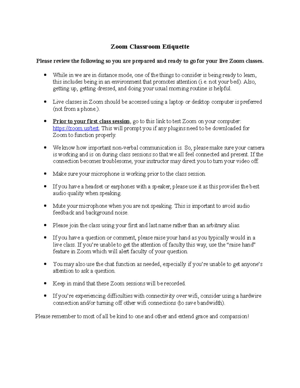 Zoom Classroom Etiquette - Zoom Classroom Etiquette Please review the ...