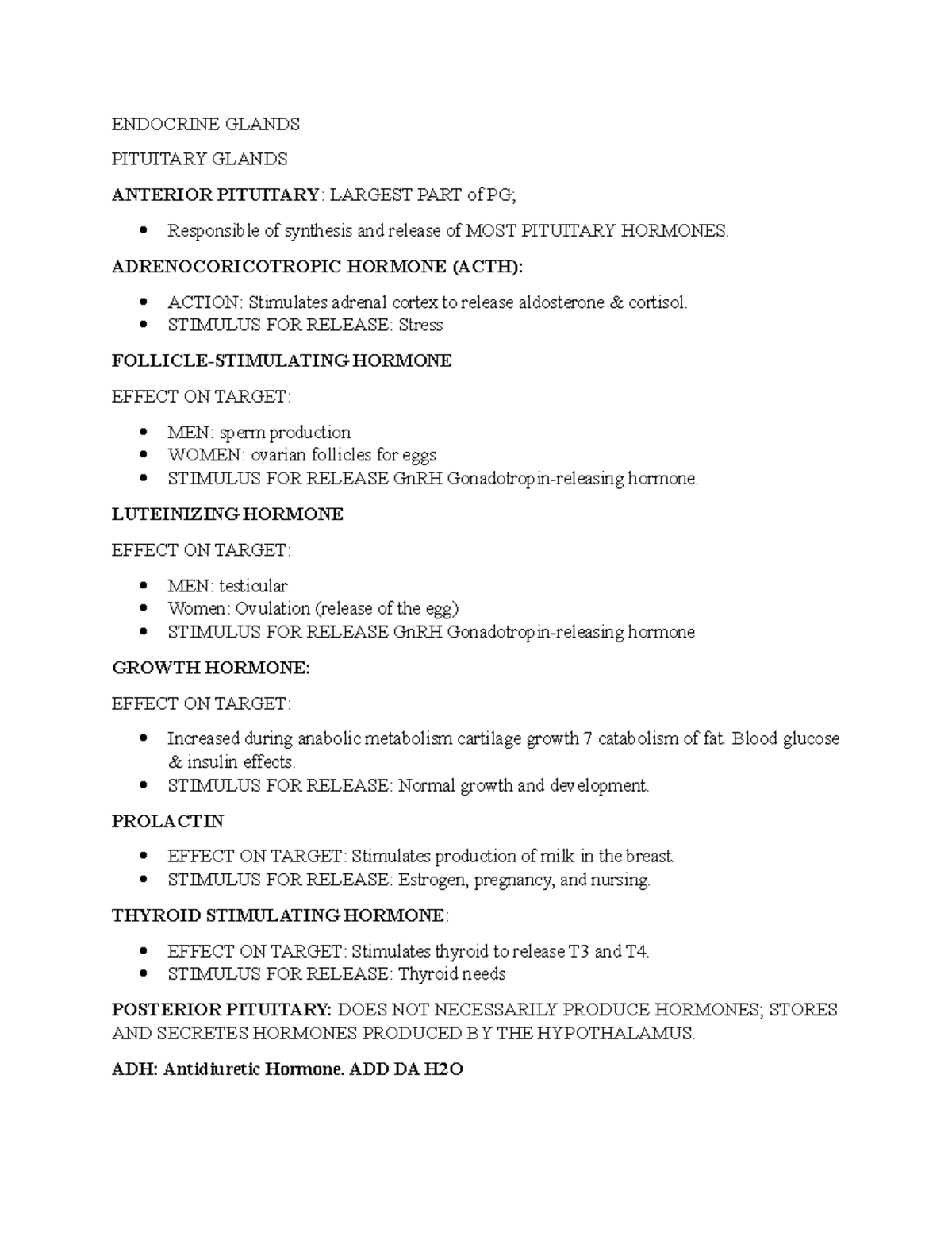 Endocrine Glands - Med surge cheat sheet - ENDOCRINE GLANDS PITUITARY ...