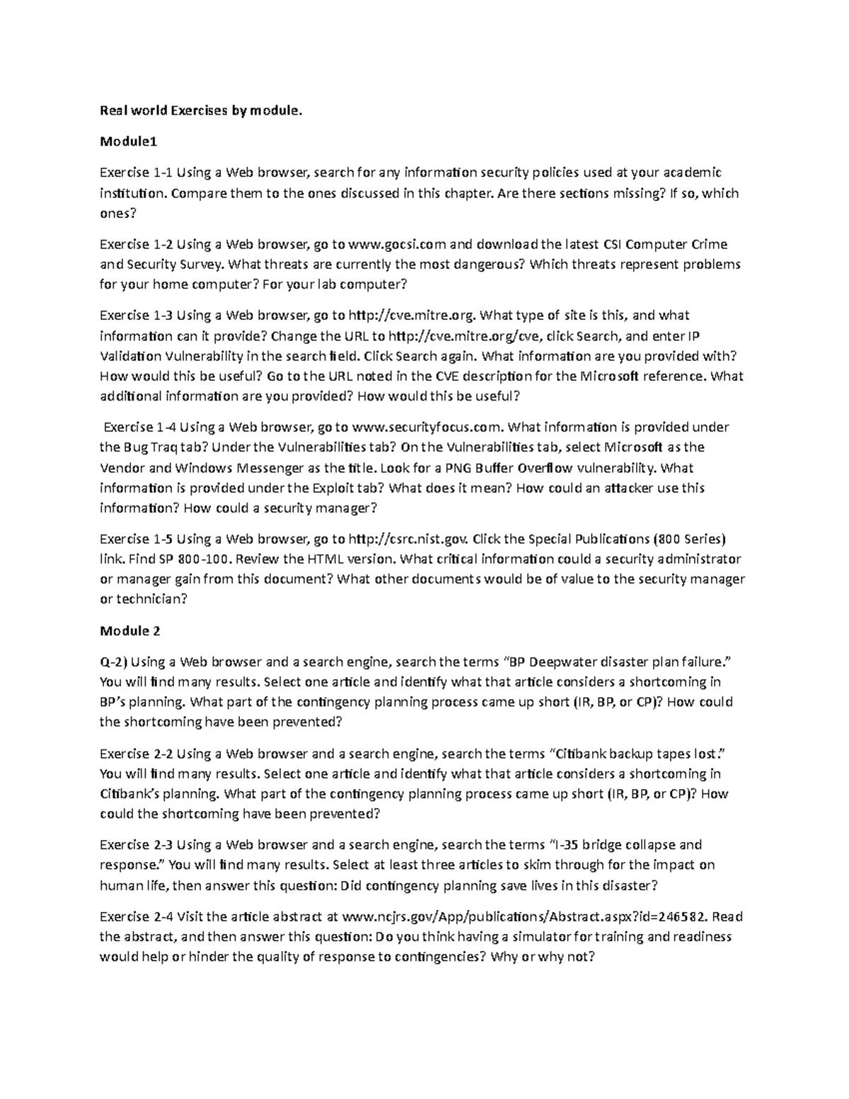 Real World Exercises by Module - Module Exercise 1-1 Using a Web ...
