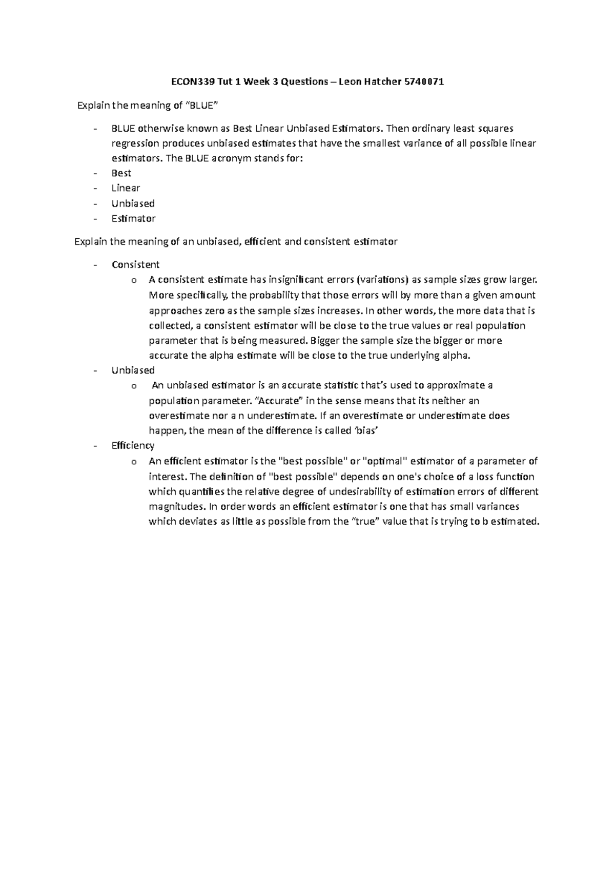 ECON339 Tut 1 Week 3 Questions - ECON339 - UOW - Studocu
