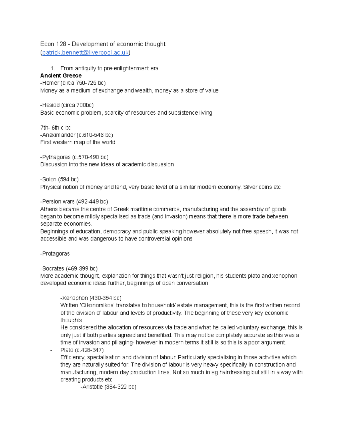 Econ 128 - Week 1 - Econ 128 - Development of economic thought (patrick ...