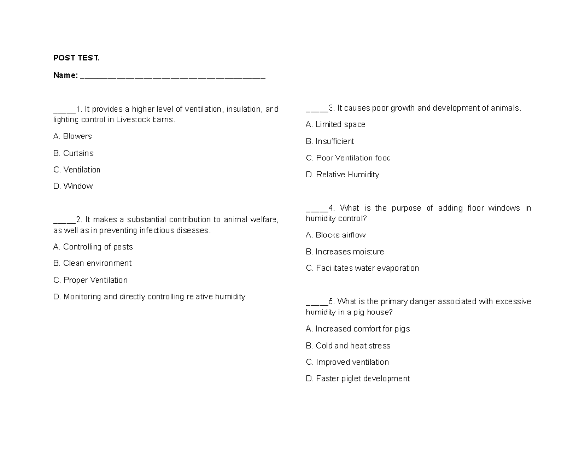 Criteria - guide for students - POST TEST. Name