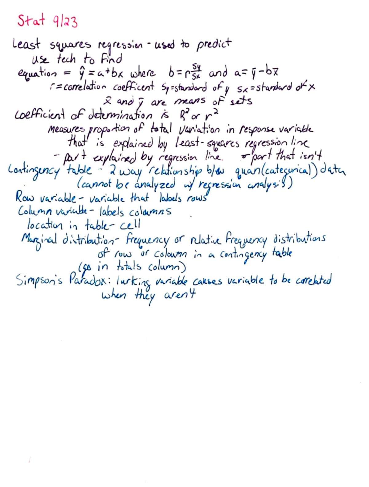 Stat 9-23 - least squares regression - Stat 9/ Least squares regression - used to predict use ...