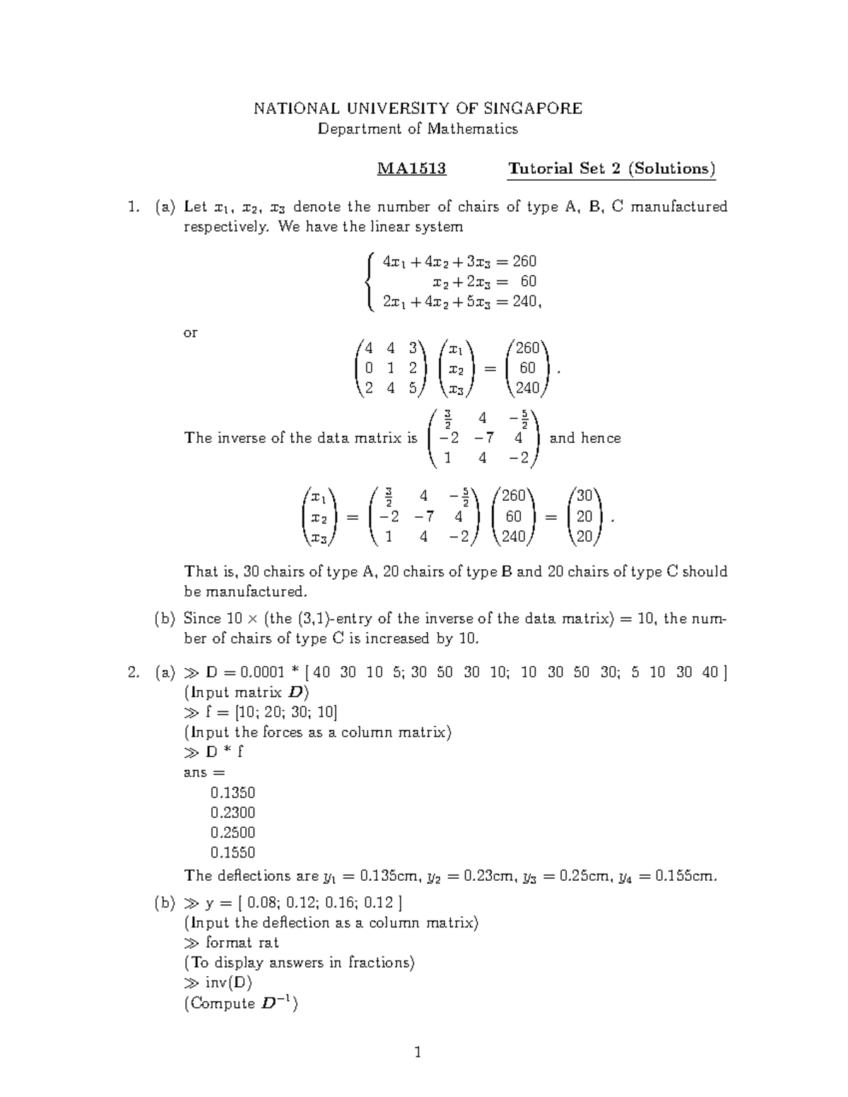 Tutorial Set 2 Solutions - NATIONAL UNIVERSITY OF SINGAPORE Department ...