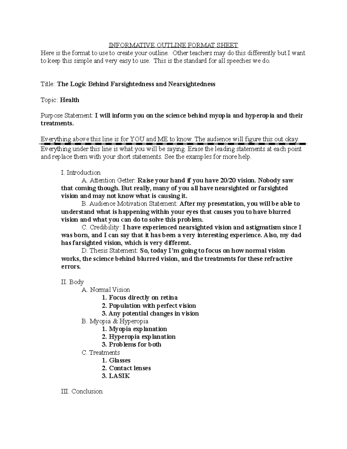 Informative Outline Format Sheet w Explanations - INFORMATIVE OUTLINE ...