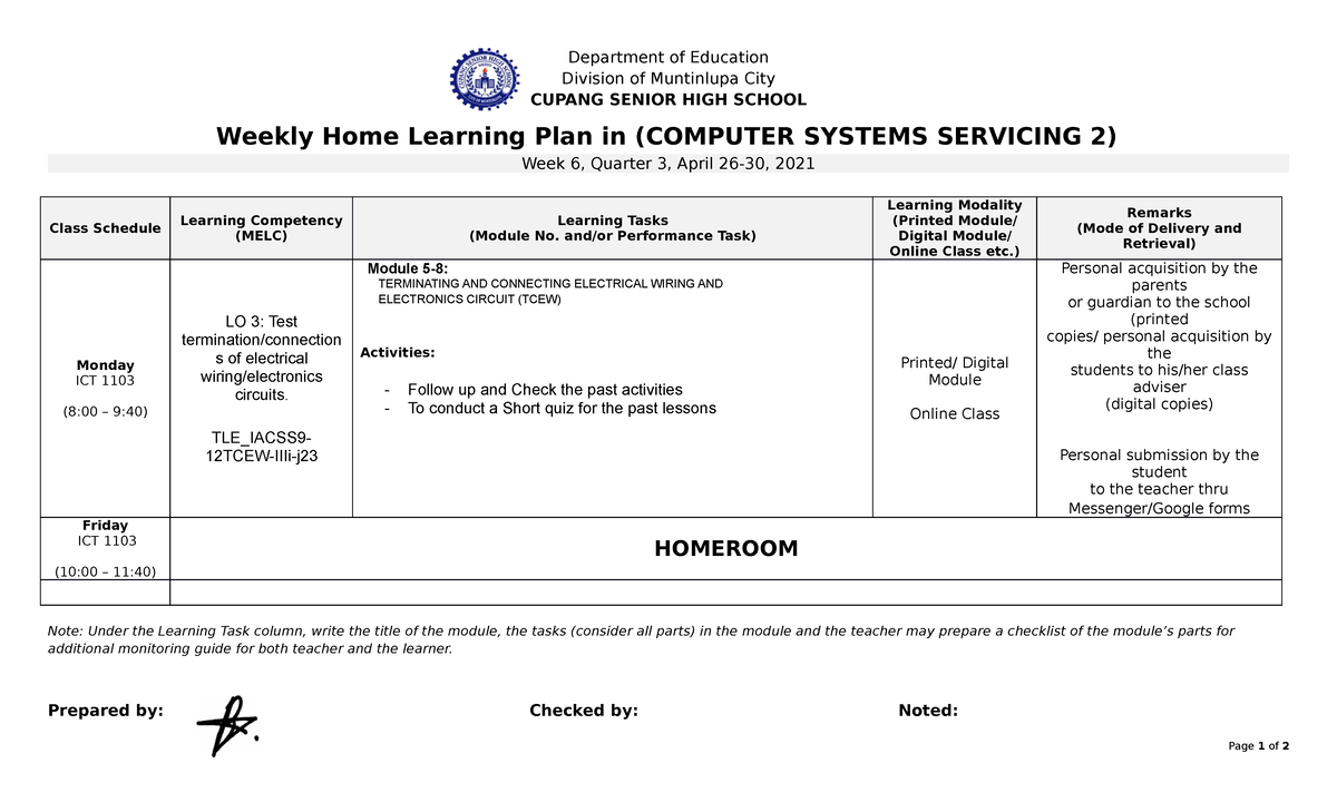 CSS 2 WHLP WEEK 6 April for school year 2021 2022 - Department of Education Division of ...