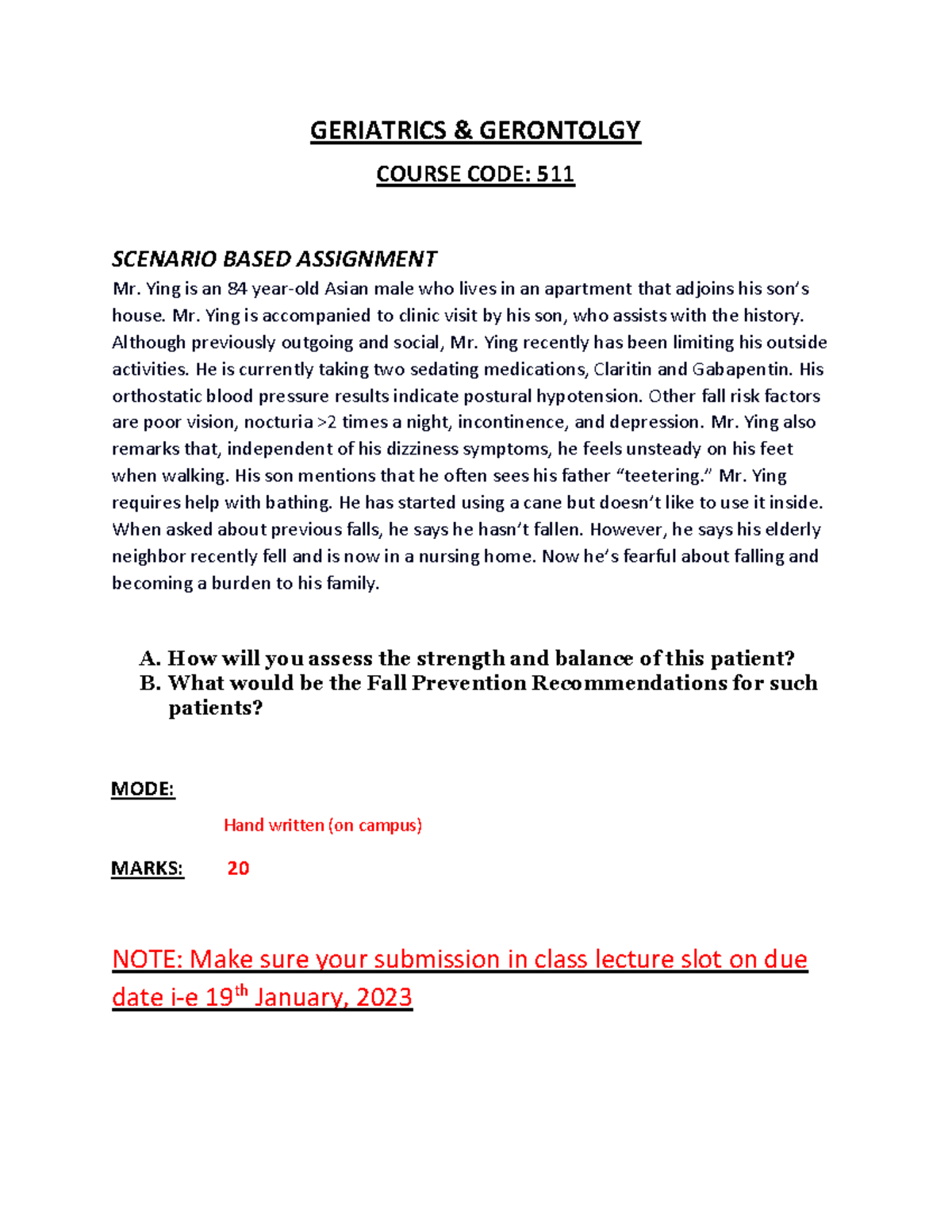 Assignment announcement Geriatrics - GERIATRICS & GERONTOLGY COURSE ...