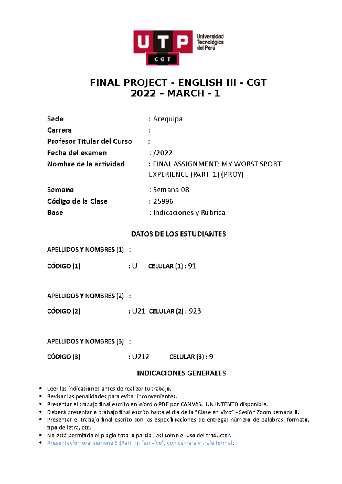 Final Assignment MY Worst Sport Experience (PART 1) (PROY) - FINAL ...