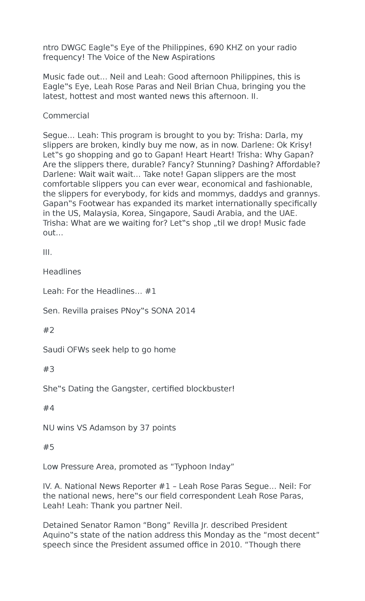 Radio - script - ntro DWGC Eagle‟s Eye of the Philippines, 690 KHZ on ...