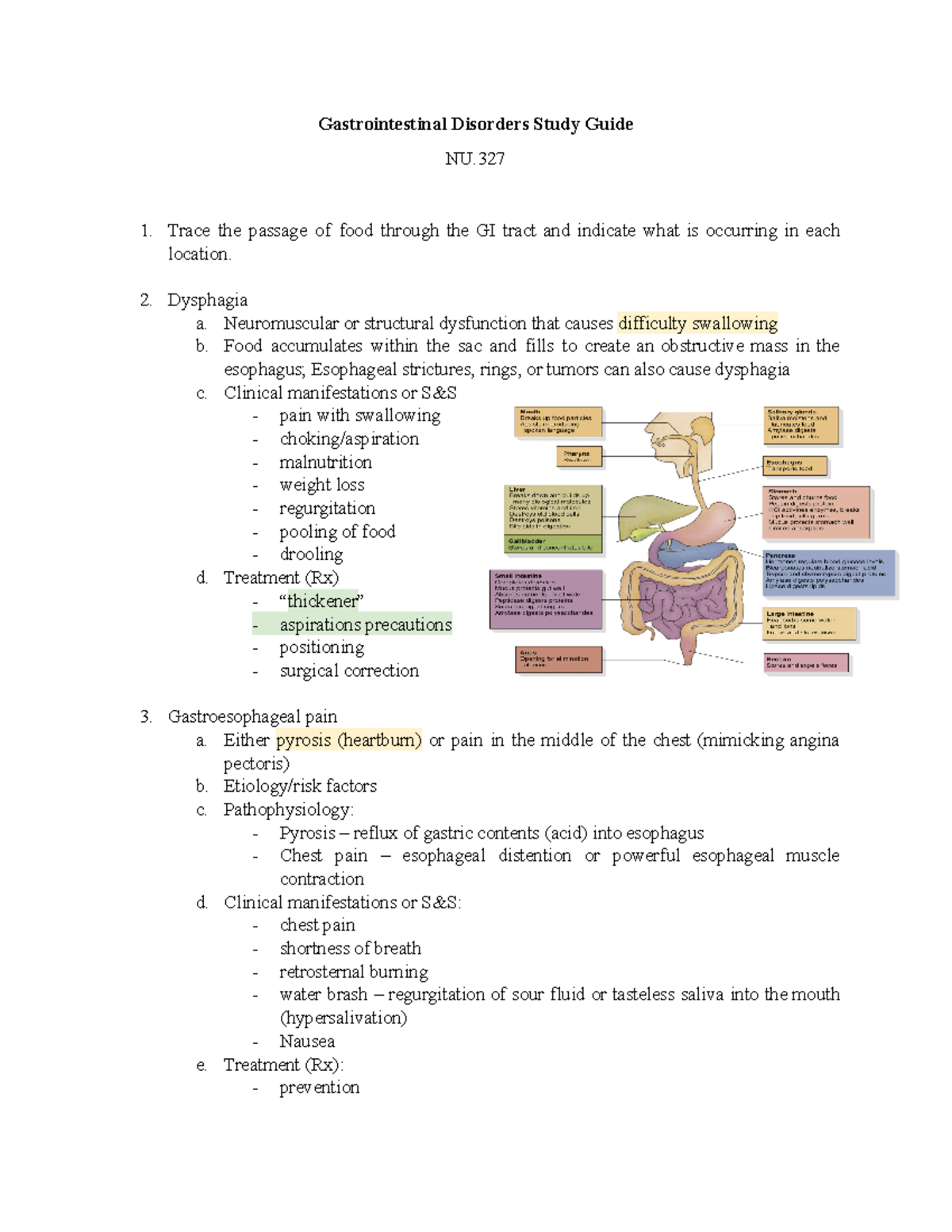 Exam 5 Study Guide - Gastrointestinal Disorders Study Guide NU. Trace ...