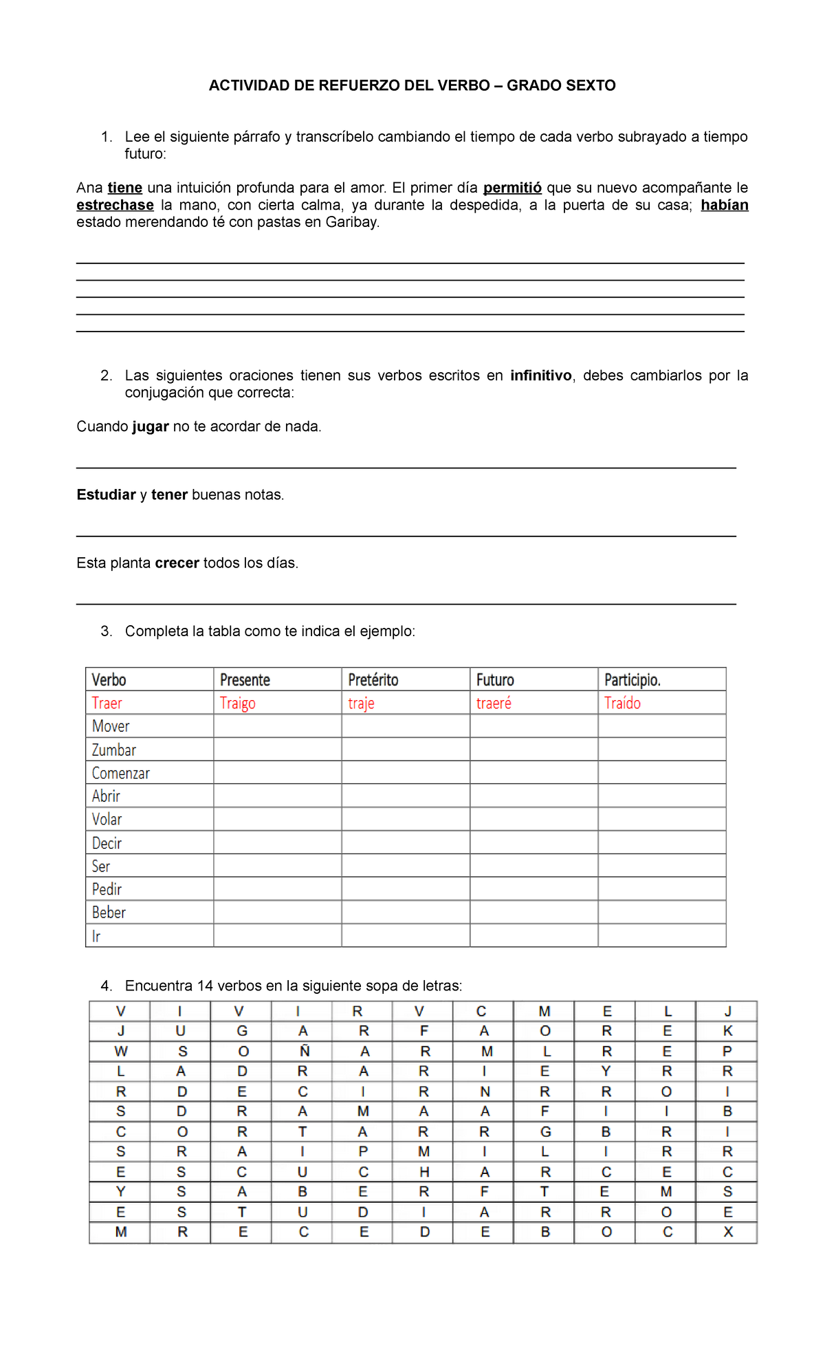 Actividad DE Refuerzo DEL Verbo Sexto - ACTIVIDAD DE REFUERZO DEL VERBO ...
