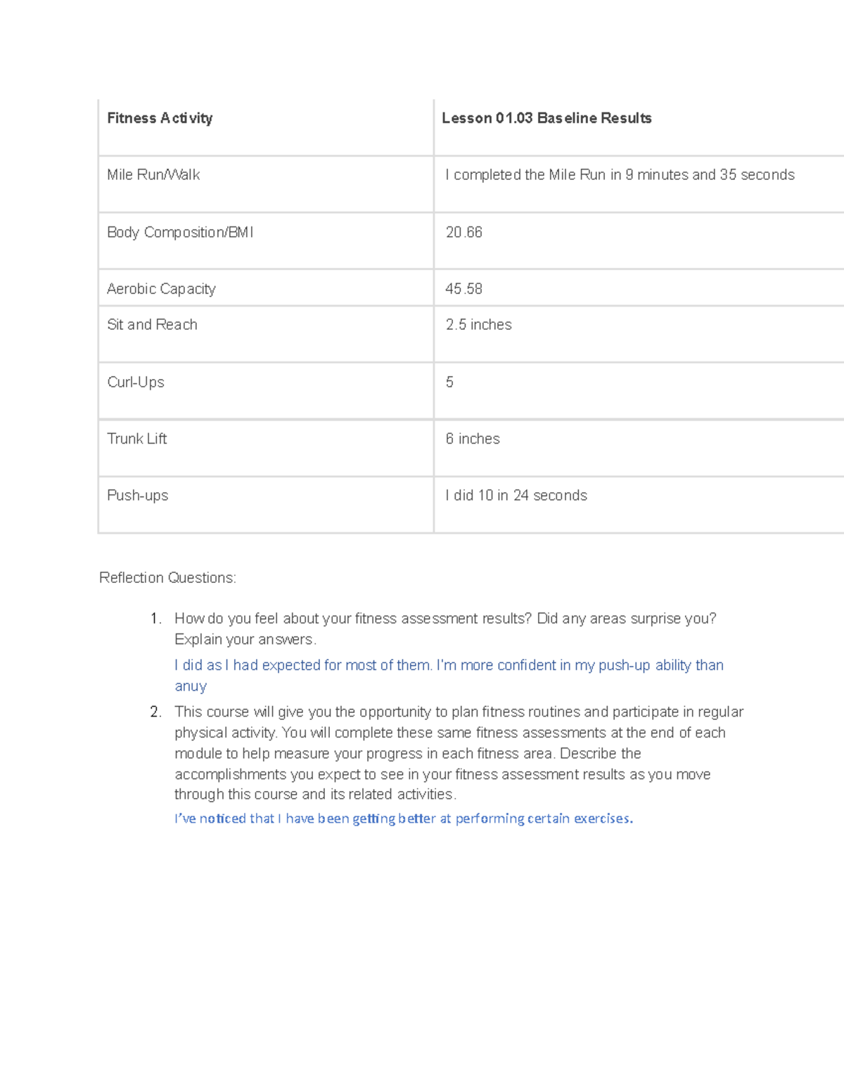 1 - Module 1 Assignment - Fitness Activity Lesson 01 Baseline Results ...