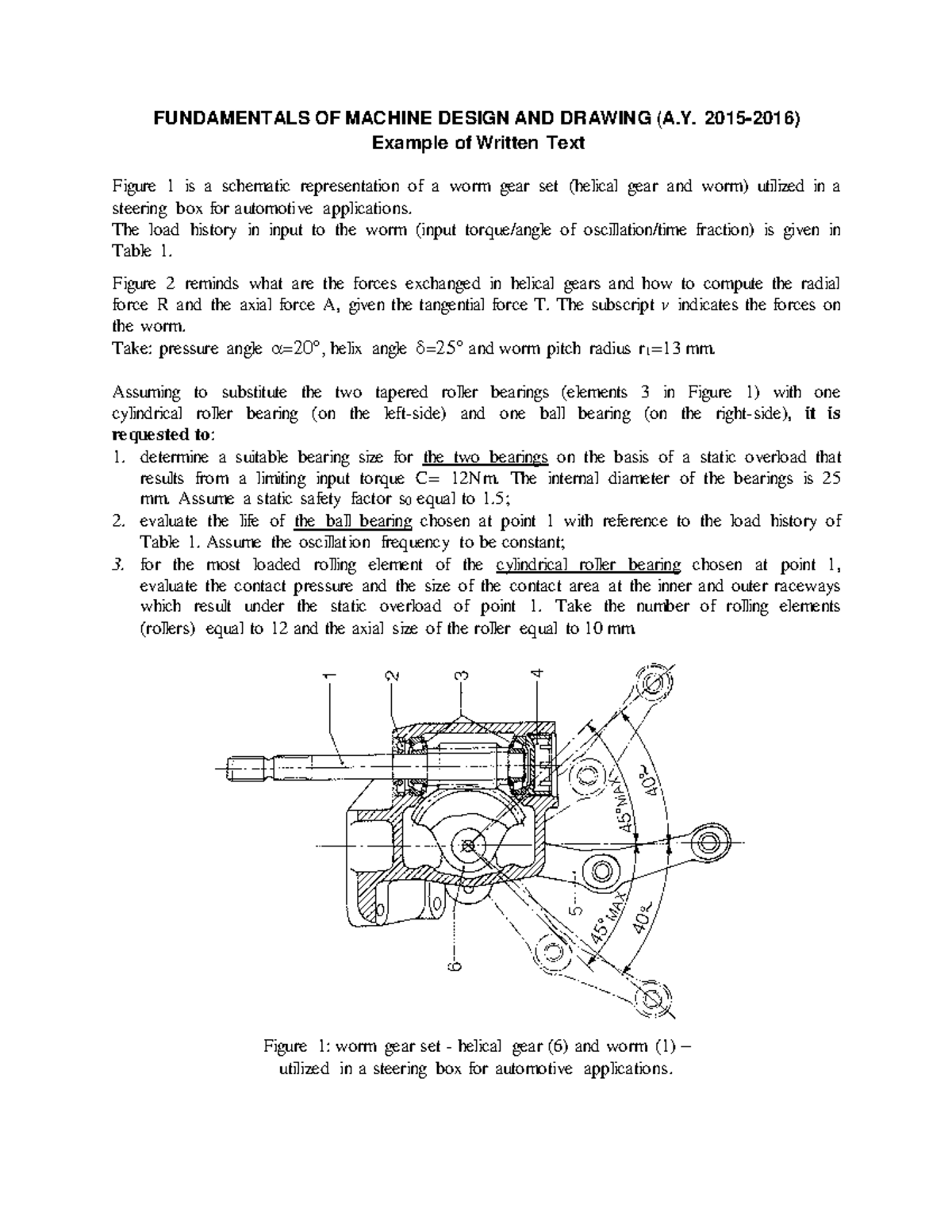 3-Example exam WORM GEAR bearings and Hertz - FUNDAMENTALS OF MACHINE ...