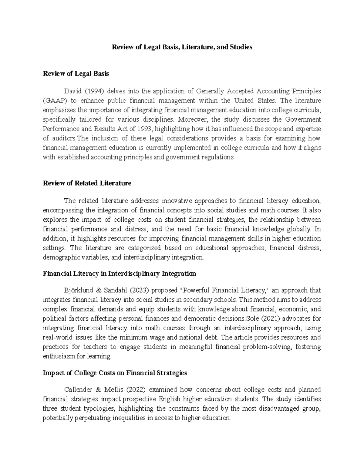 RRL - Short assignment - Review of Legal Basis, Literature, and Studies Review of Legal Basis ...