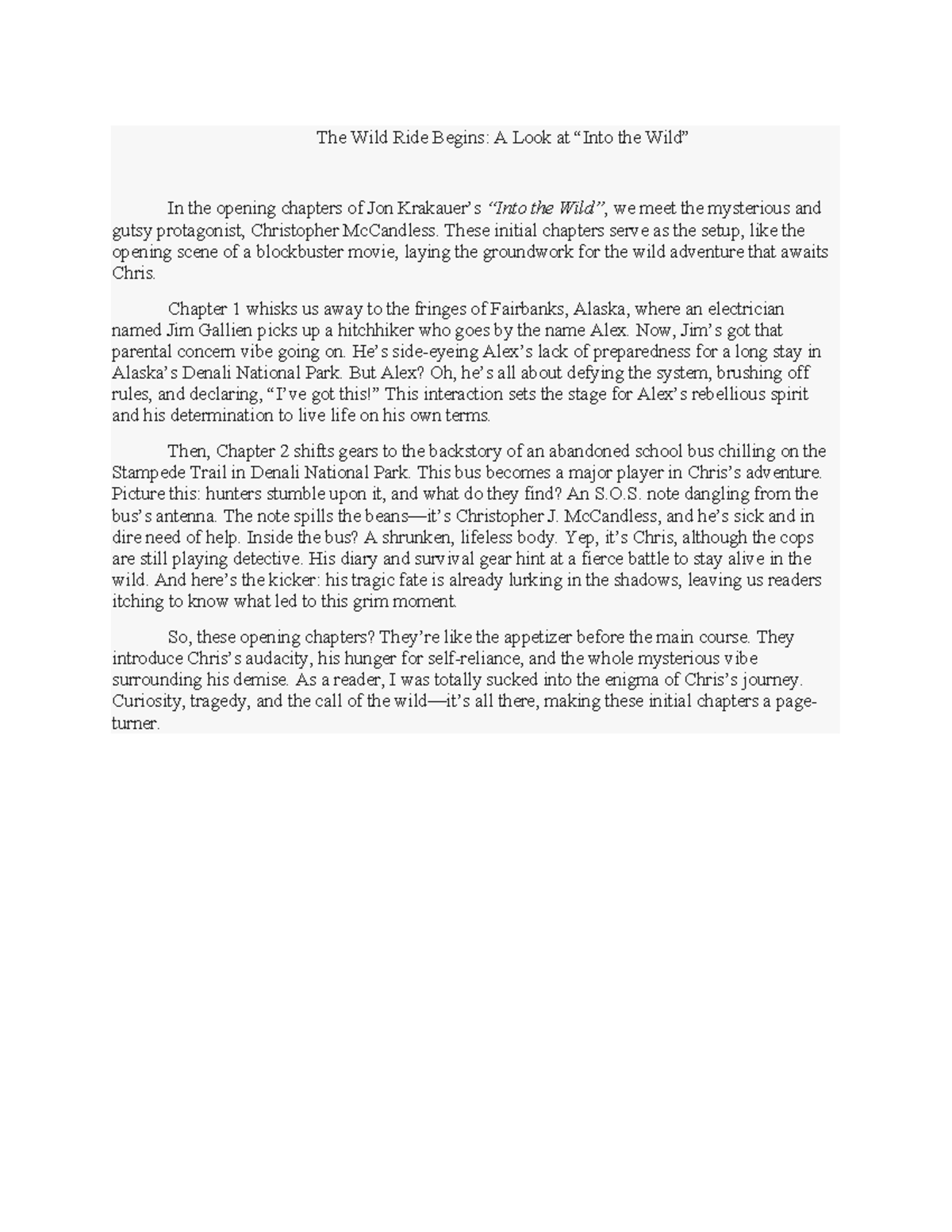 “Into the Wild” - lecture notes for book chapters - The Wild Ride ...