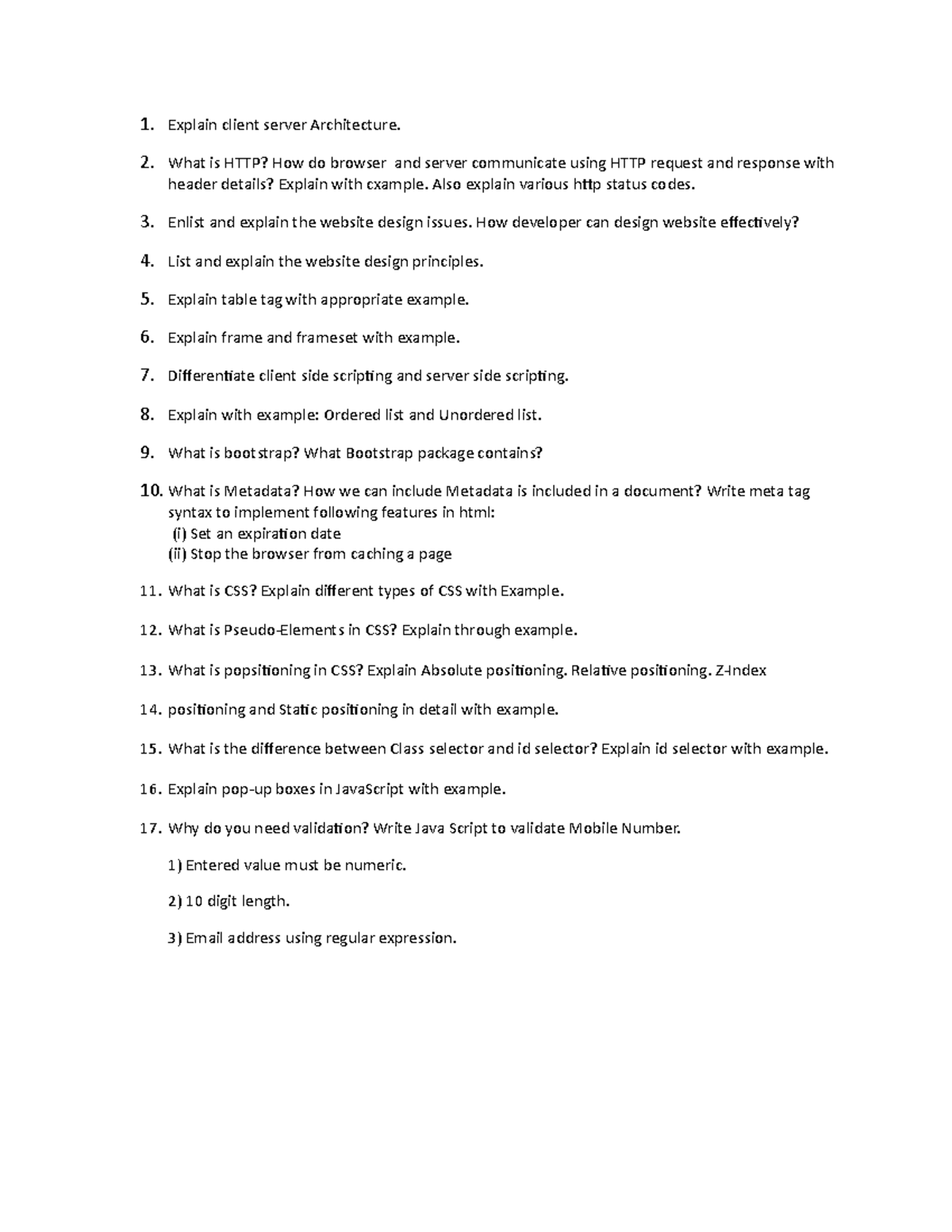 WP IMP-1 - 1. Explain client server Architecture. 2. What is HTTP? How ...