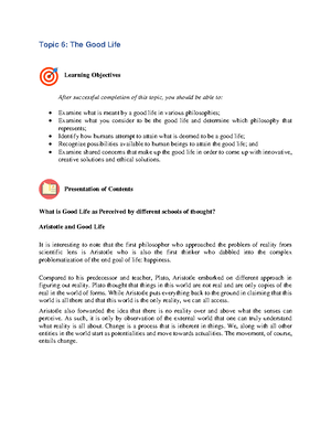 Christian STS - noes for sts materials - Topic 6: The Good Life ...