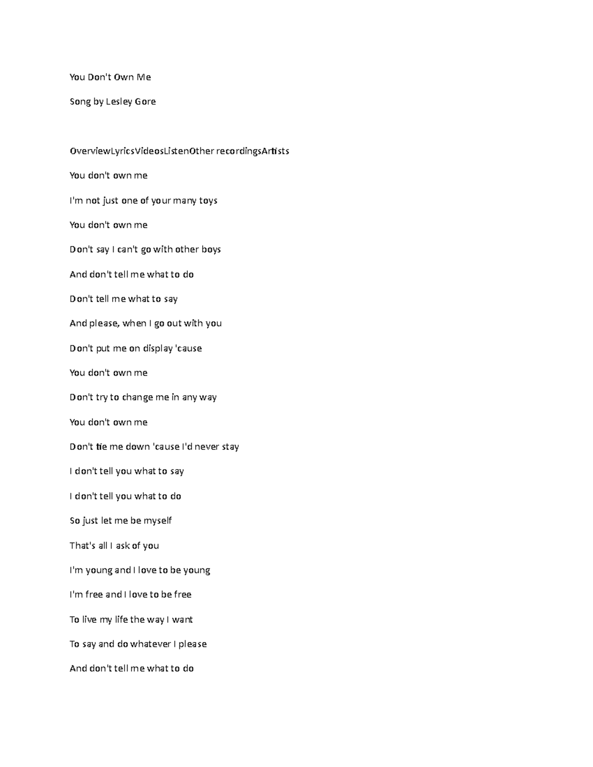 You Don't Own M-WPS Office - You Don't Own Me Song by Lesley Gore ...