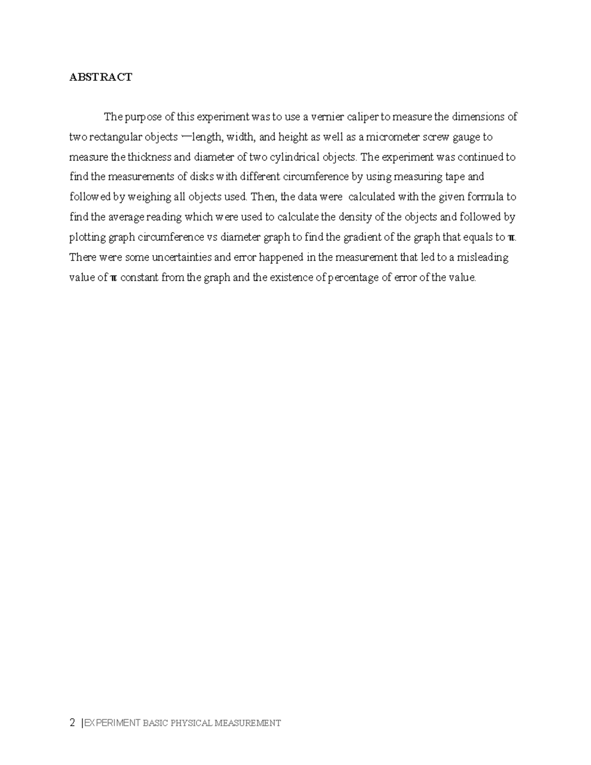 Basic Physical Measurements - ABSTRACT The purpose of this experiment ...