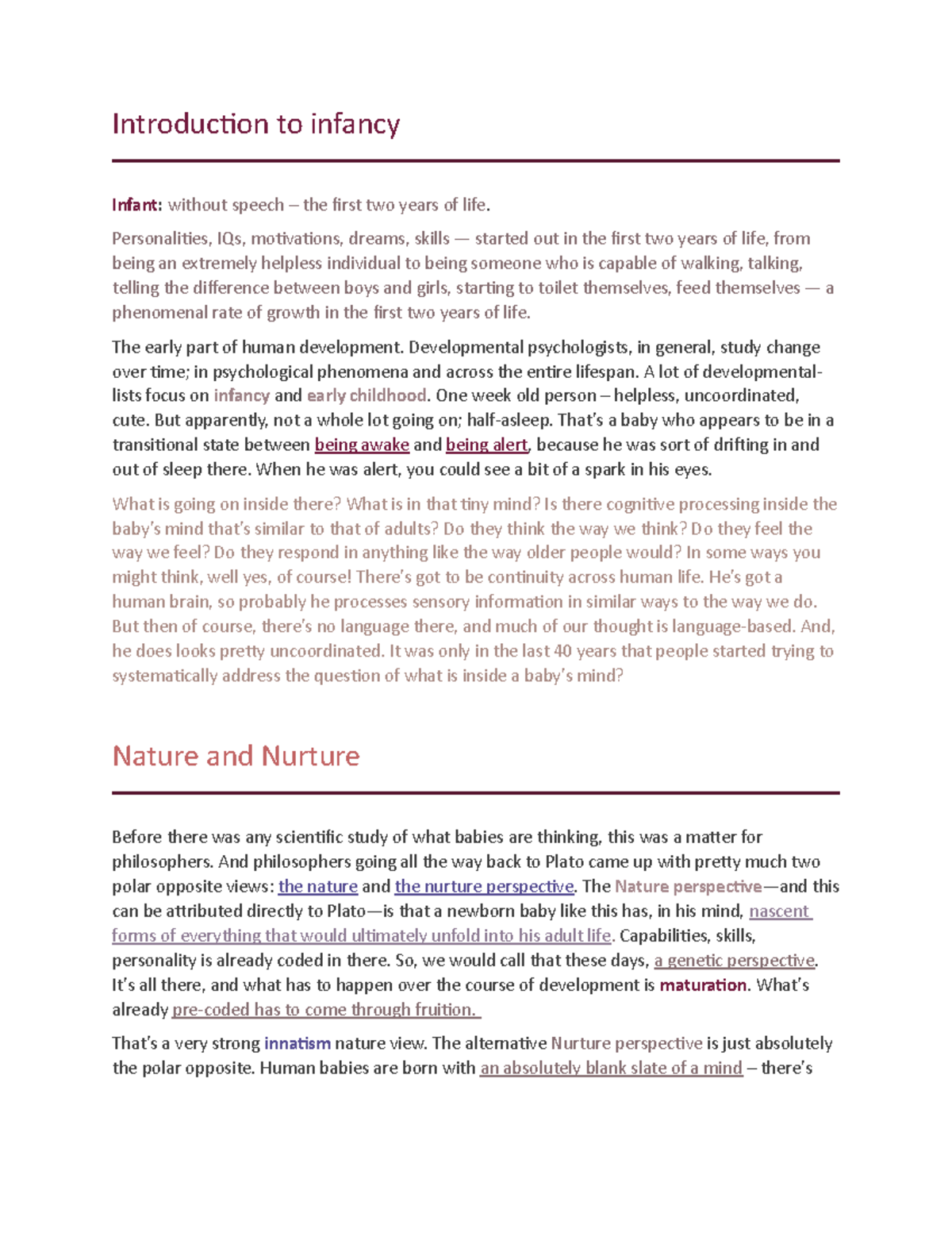 Week 4 Lecture - Infancy Summary - Introduction to infancy Infant ...