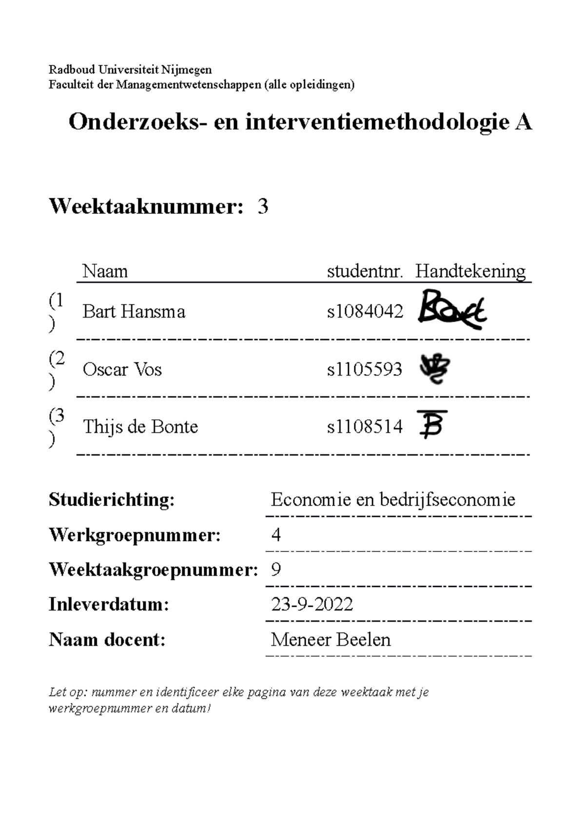Weektaak 3 Antwoordblad + Aantekeningen 29-9 - Radboud Universiteit ...