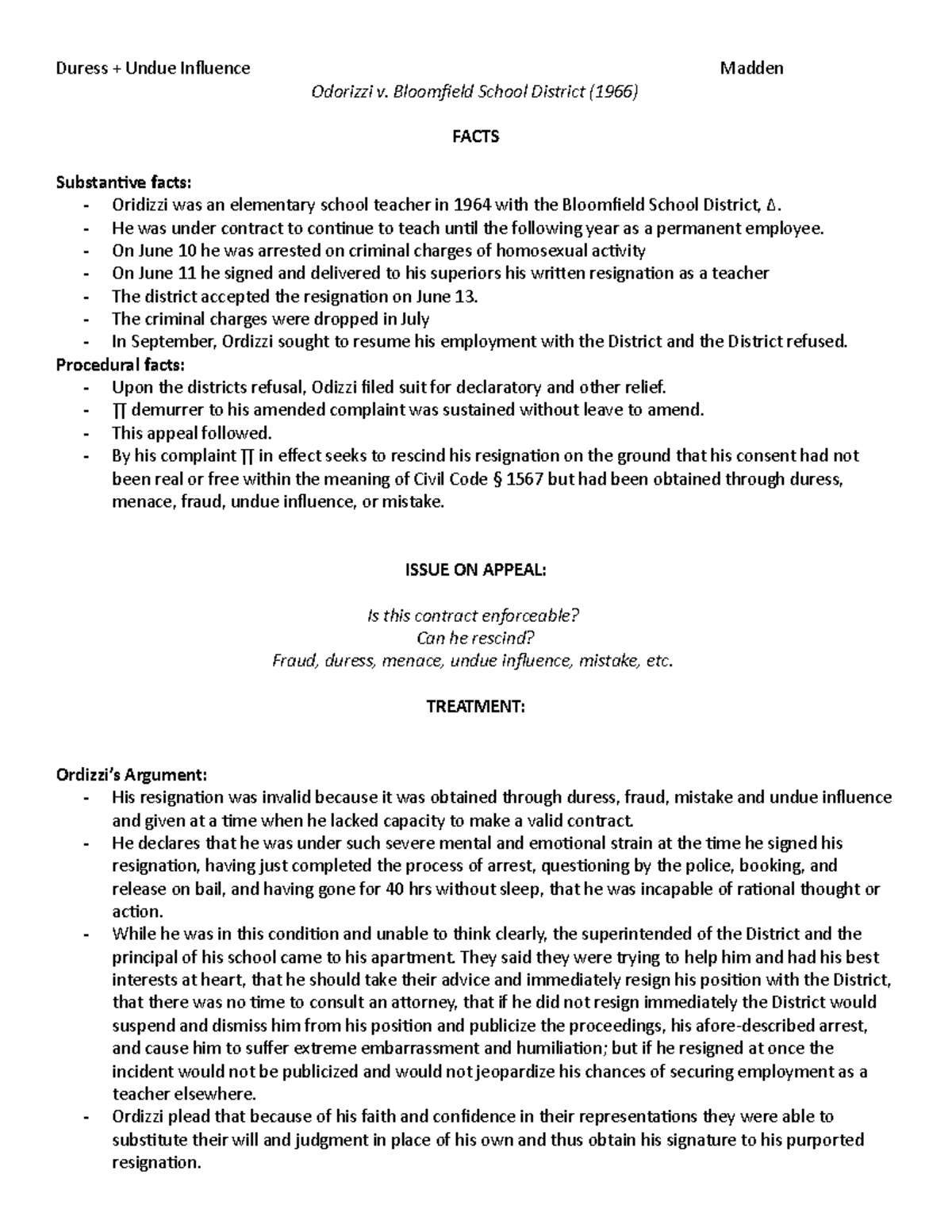 Brief - Ordizzi v. Bloomfield School District - Duress Undue Influence Odorizzi v. Bloomfield ...