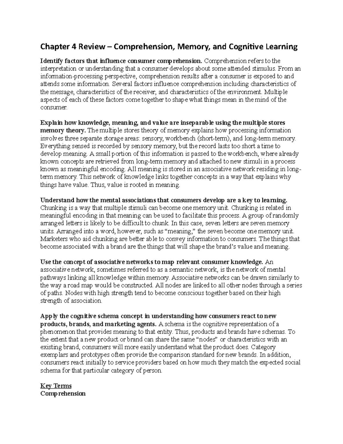 Chapter 4 Review - Dr. Budden - Chapter 4 Review Comprehension, Memory ...