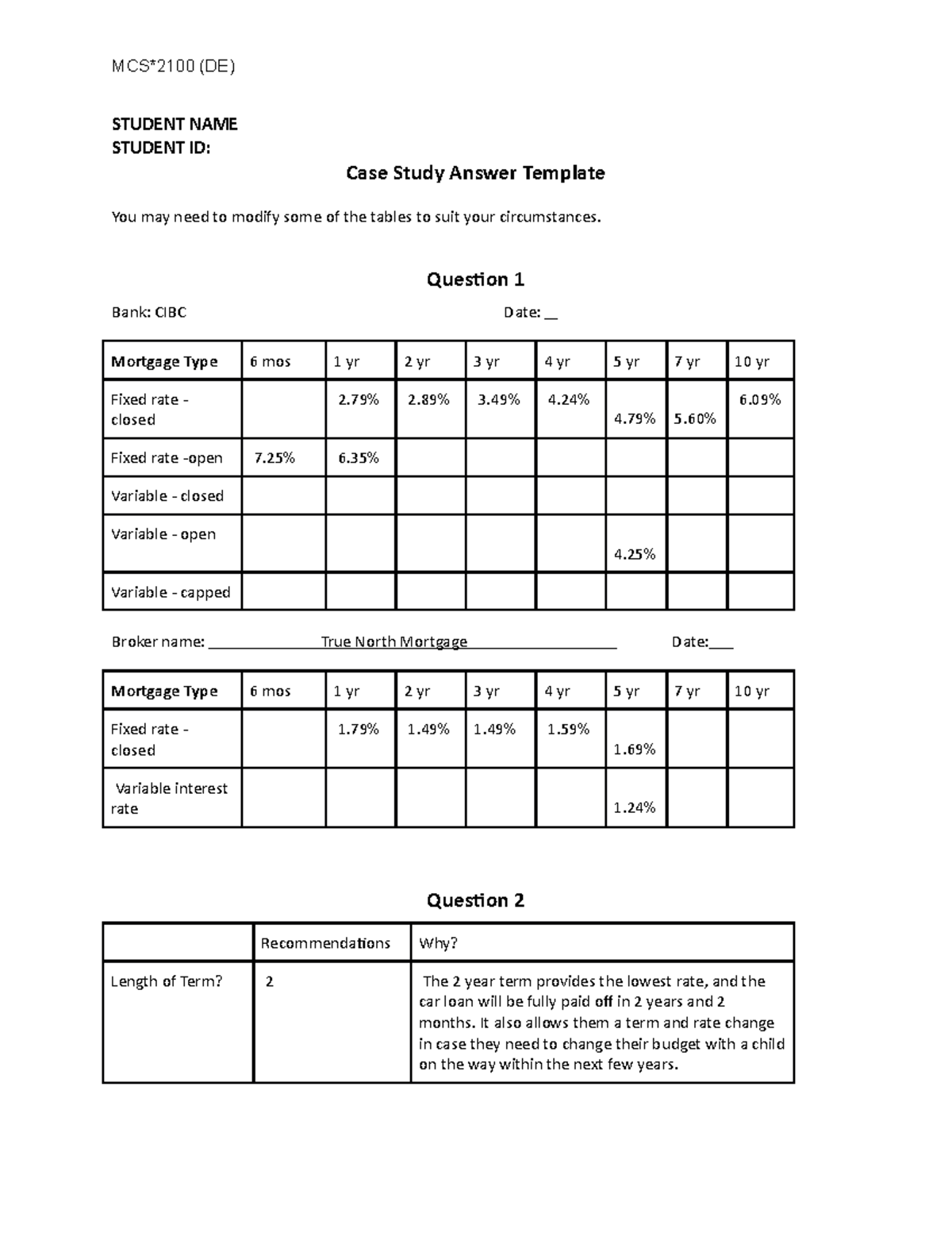 Case Study MCS2100 - STUDENT NAME STUDENT ID: Case Study Answer ...