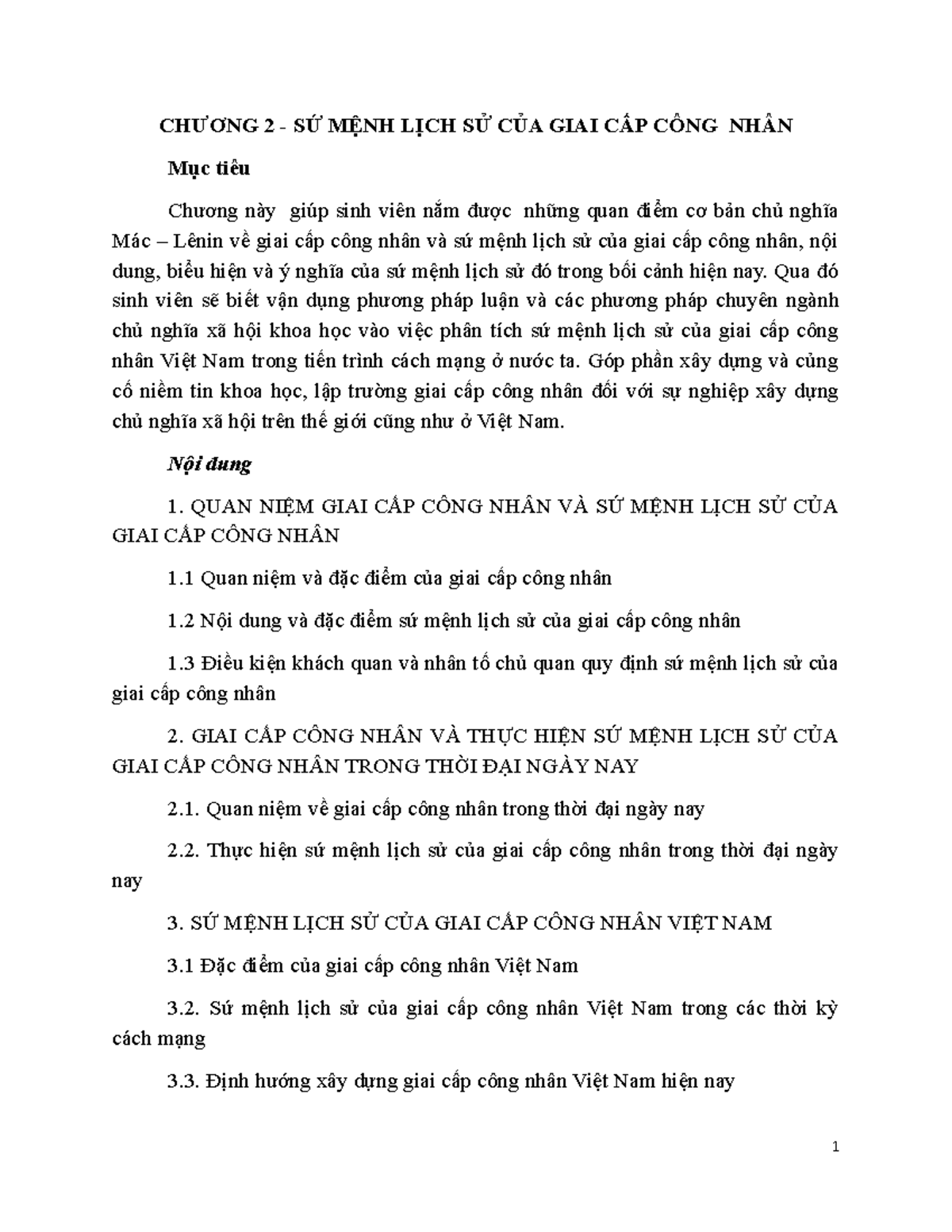 BG môn CNXH KH C2+C3 - Bài giảng CNXHKH - CHƯƠNG 2 - SỨ MỆNH LỊCH SỬ CỦA GIAI CẤP CÔNG NHÂN Mục ...