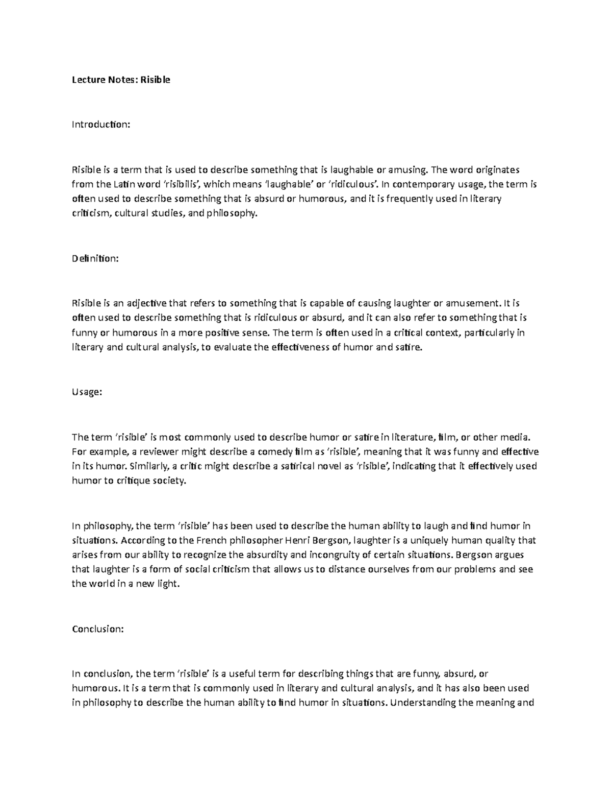 Lecture Notes: Risible - Lecture Notes: Risible Introduction: Risible ...