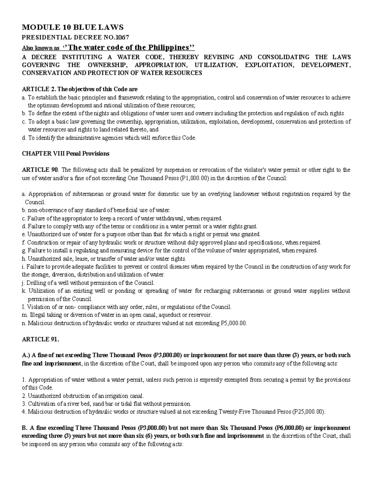 P2 Reviewer 228 - Summary BS Criminology - MODULE 10 BLUE LAWS PRESIDENTIAL DECREE NO. Also ...