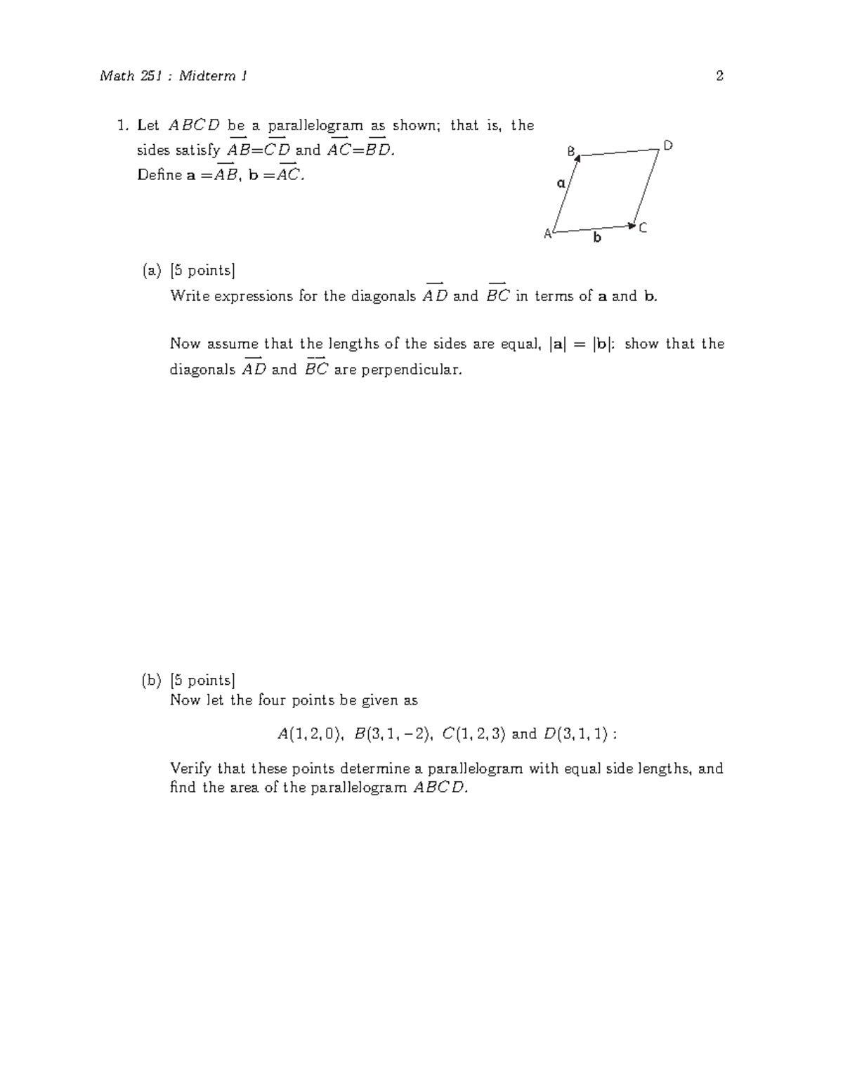 251 Sample MT1-2 - Extra practice for midterm 1 - Let ABCD be a ...