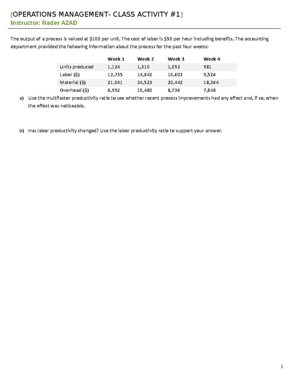 Class Activity-Week 1 - [OPERATIONS MANAGEMENT- CLASS ACTIVITY #1 ...