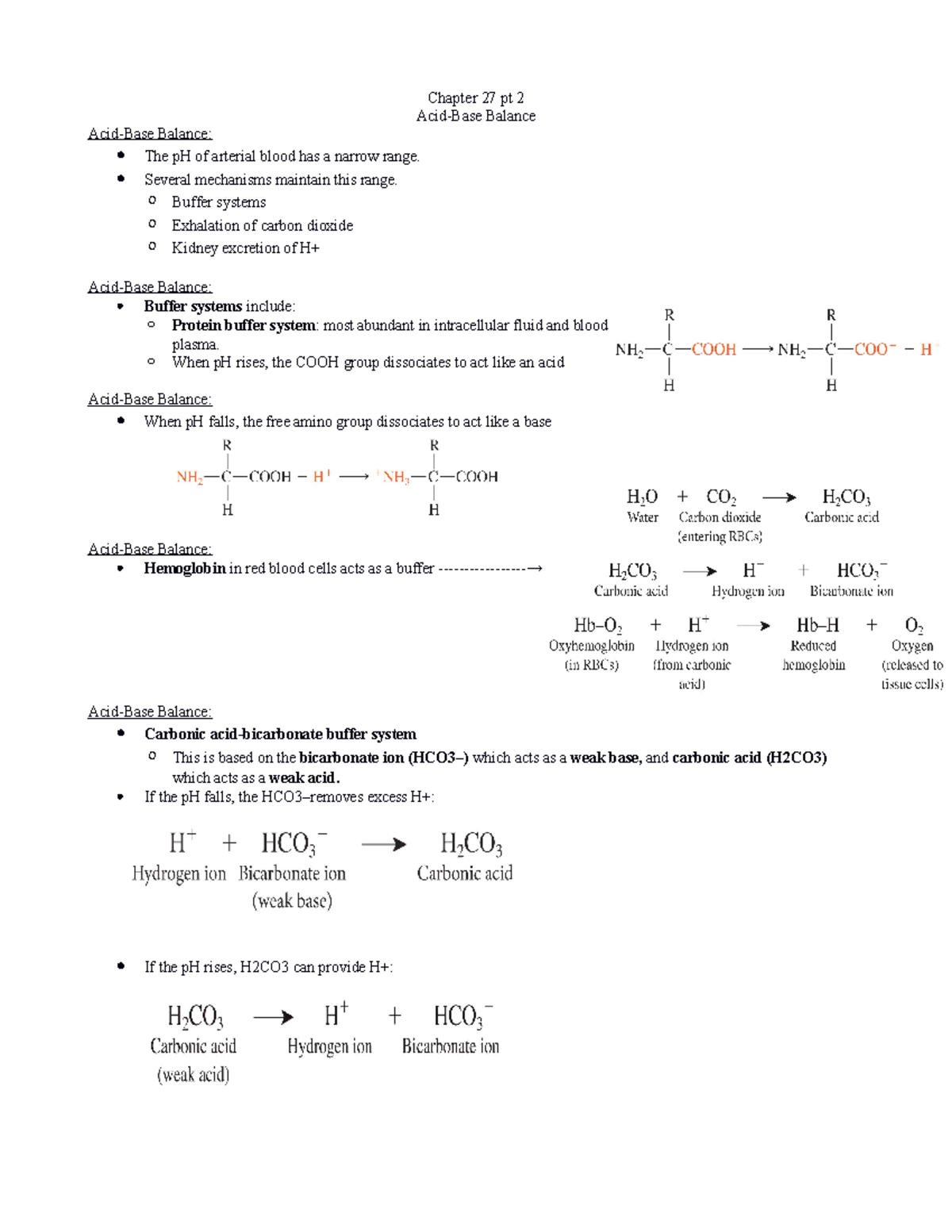 Ch 27 pt2 notes - Chapter 27 pt 2 Acid-Base Balance Acid-Base Balance ...