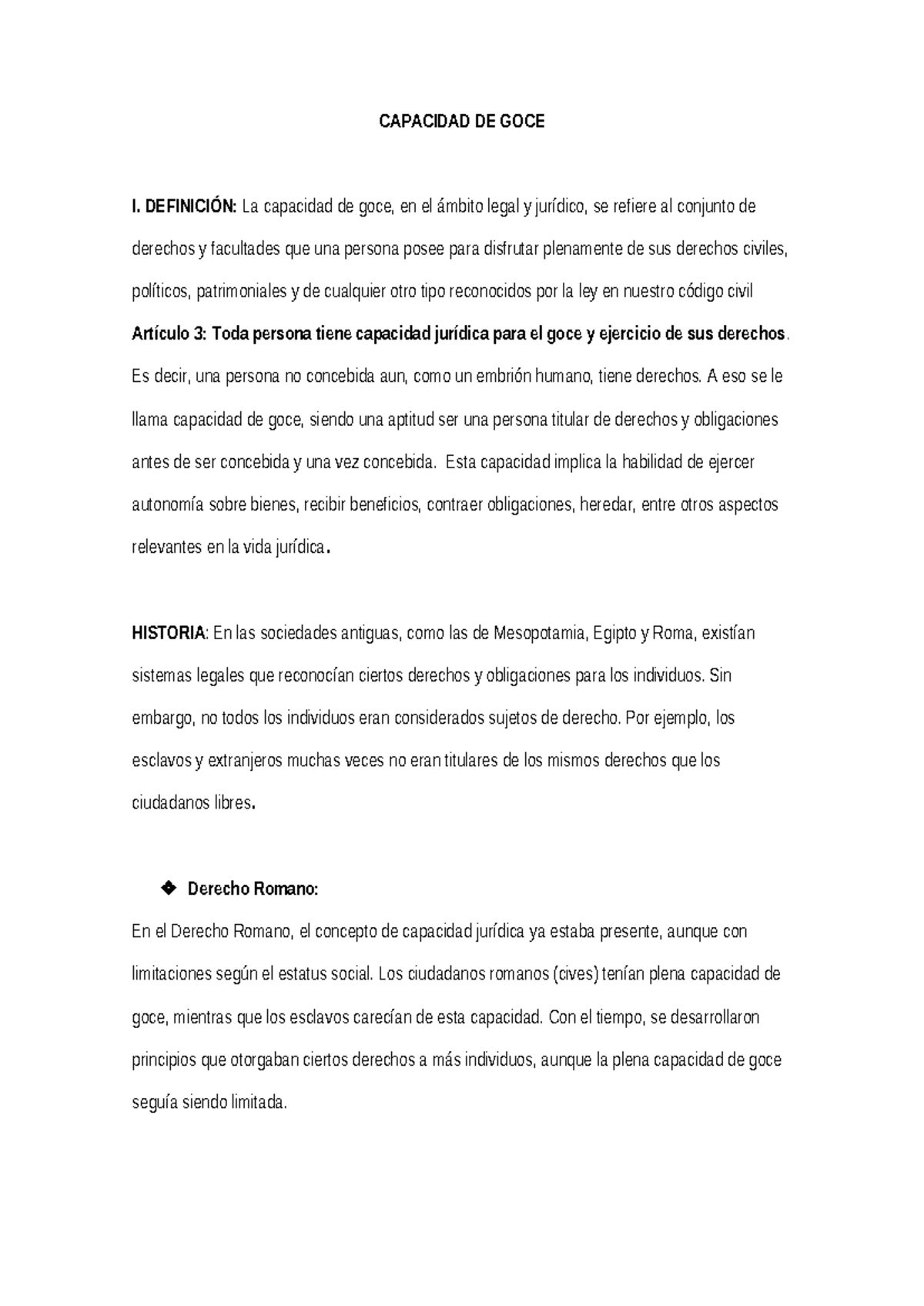 Capacidad DE GOCE - CAPACIDAD DE GOCE I. DEFINICIÓN: La capacidad de ...