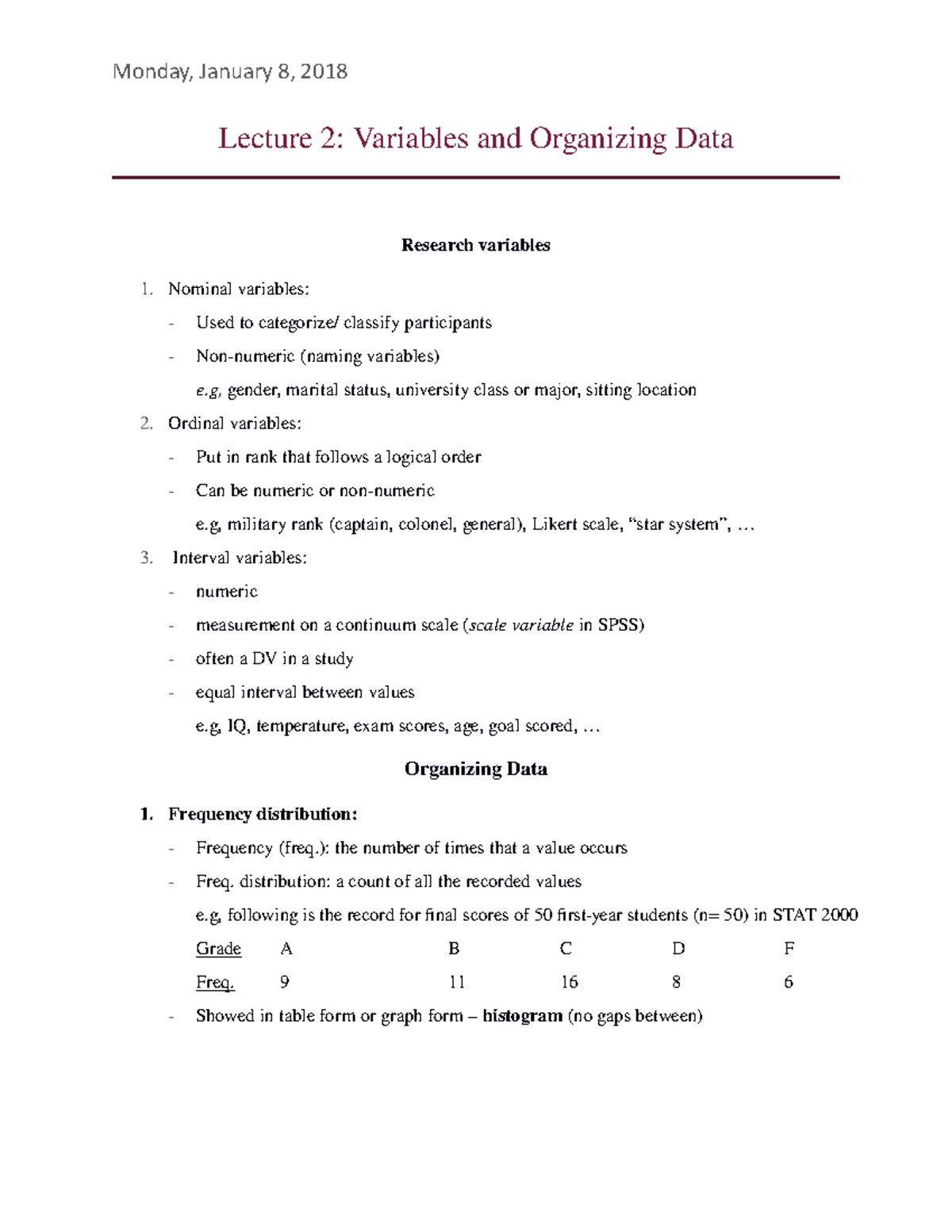 Lecture 2 - N.A - Monday, January 8, 2018 Lecture 2: Variables and ...