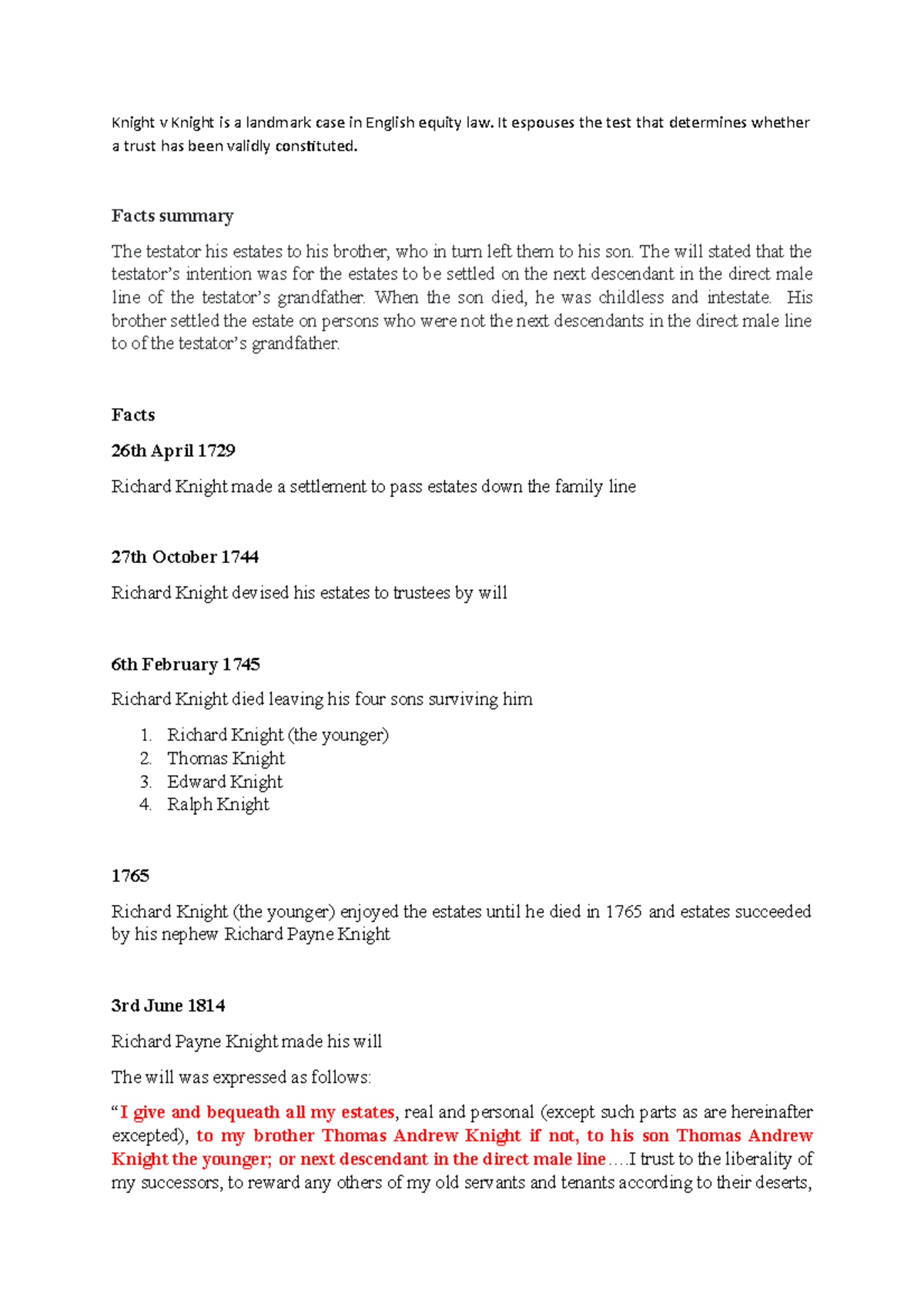 Knight v Knight - It espouses the test that determines whether a trust ...