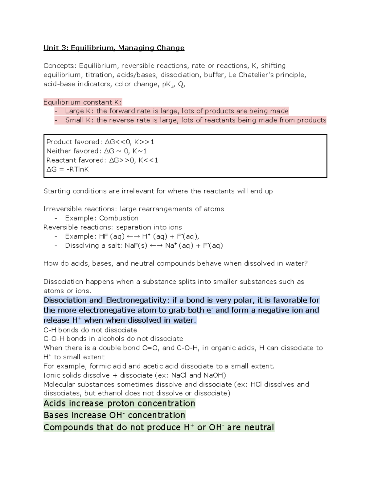 Acids Bases - Unit 3: Equilibrium, Managing Change Concepts ...