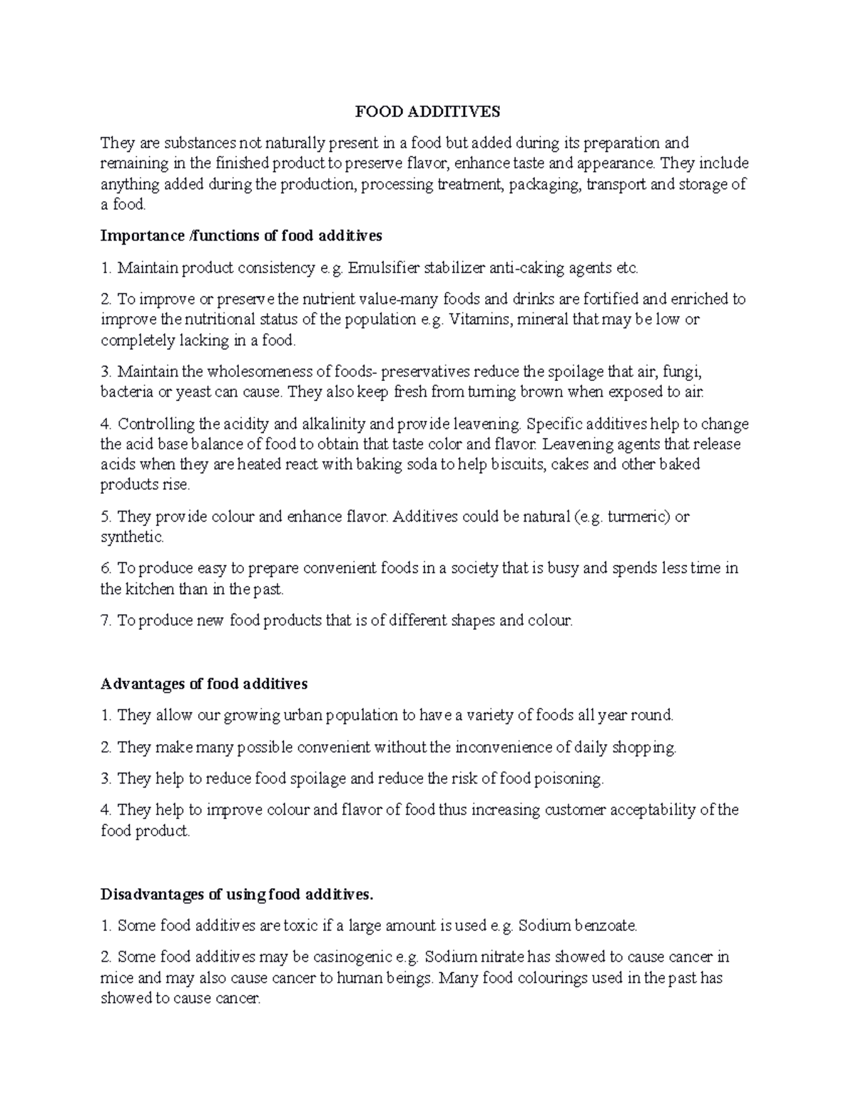 Food Additives - Notes on food science and specific focus on ...