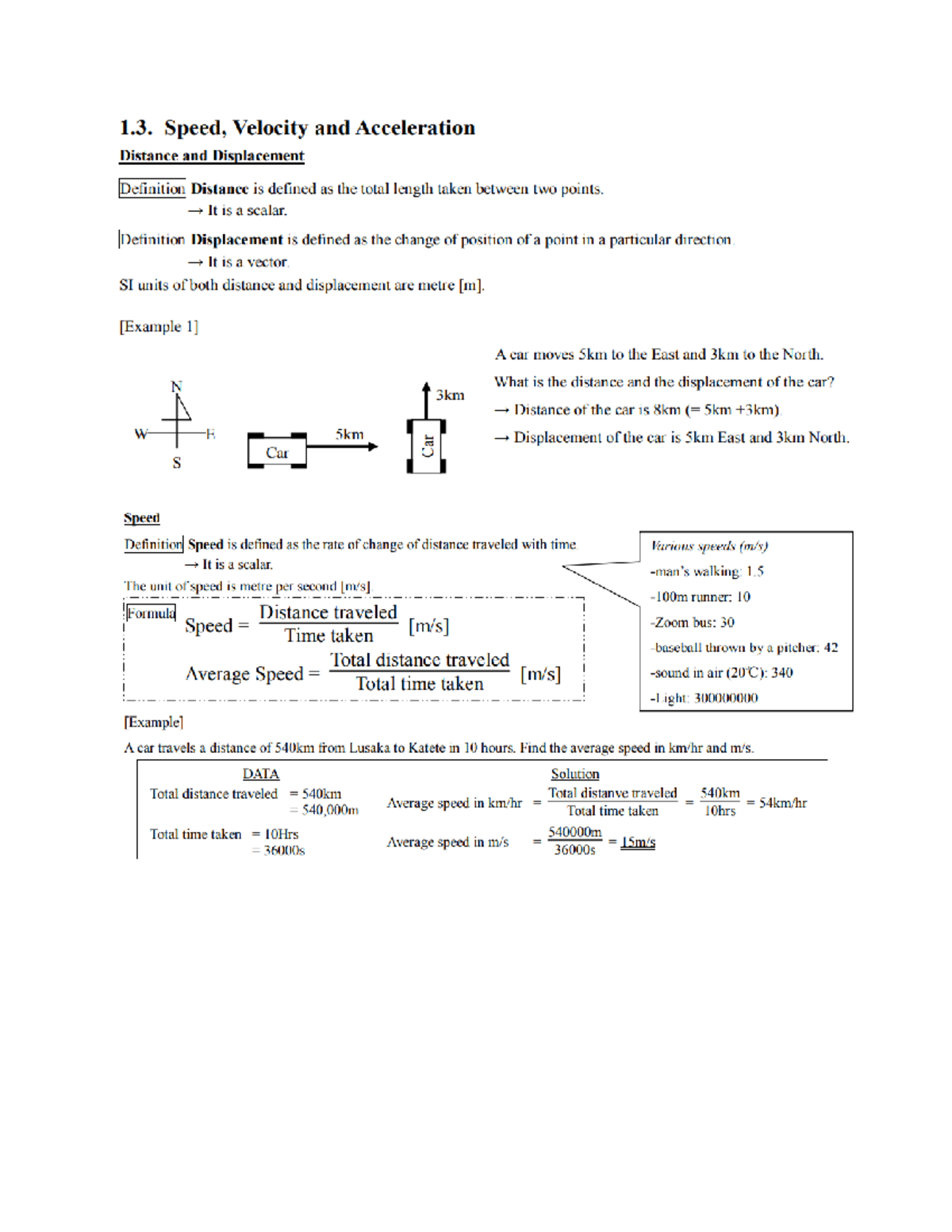 Motion - Past papers - 1. Speed, Velocity and Acceleration Distance and ...