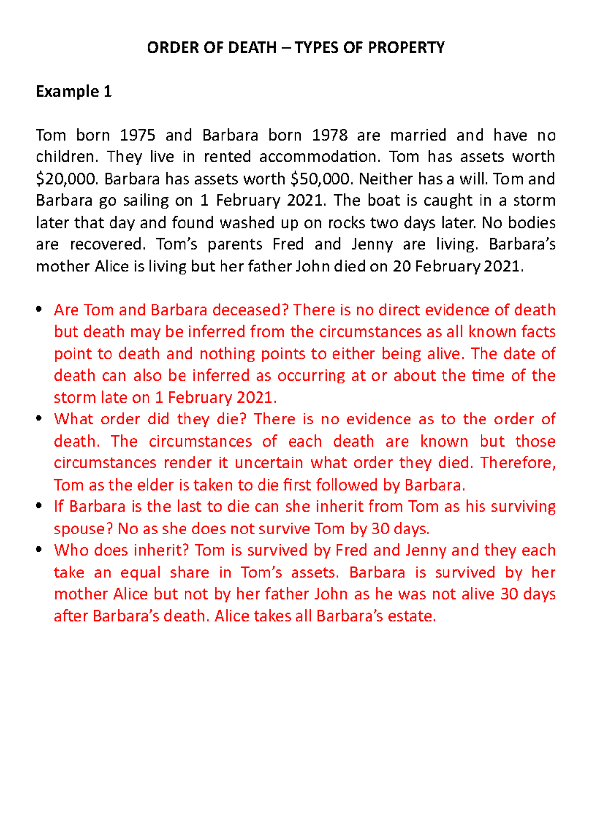 Order OF Death – Types OF Property - LAW301 - UNE - Studocu