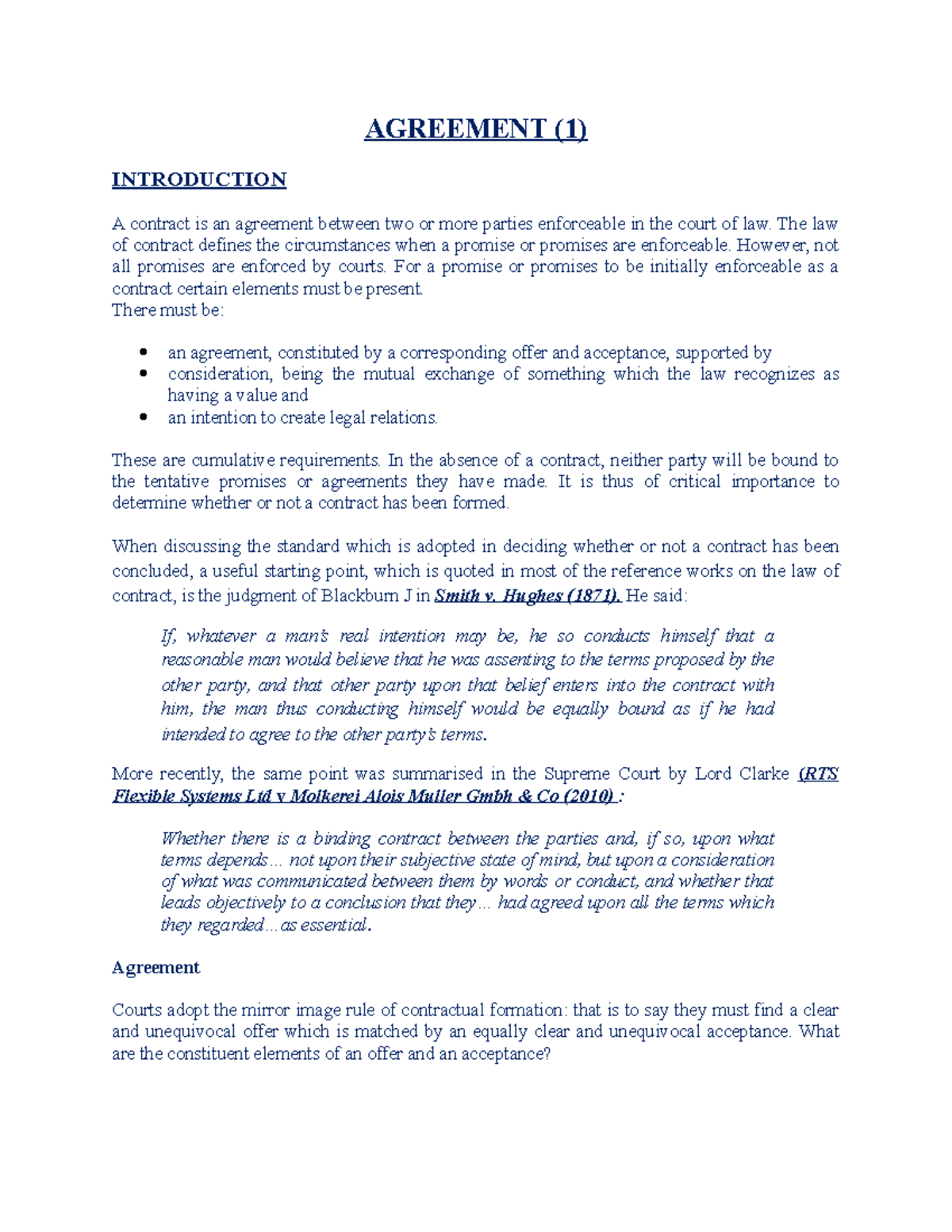 2.Offer and Acceptance LLB Note - AGREEMENT (1) INTRODUCTION A contract ...