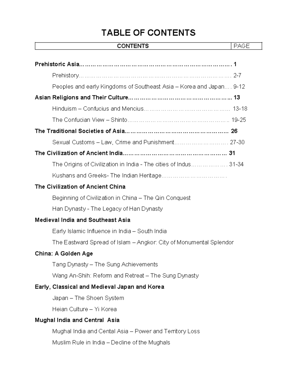 Table OF Contents - TABLE OF CONTENTS CONTENTS PAGE Prehistoric - Studocu