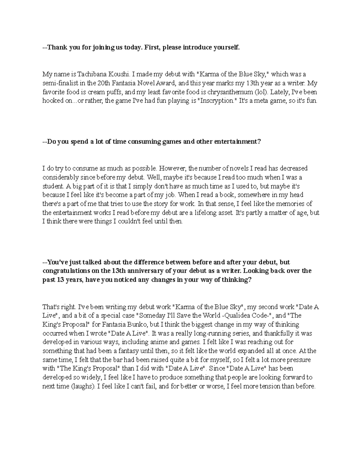 King's Proposal x Date A Live S4 Interview -Thank you for joining us ...