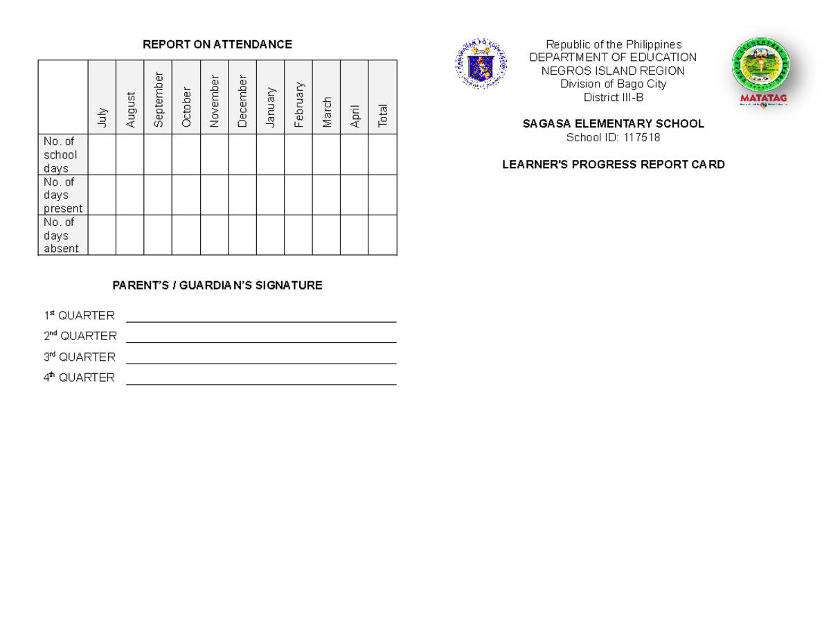 Edited Report CARD- Grade 4 - REPORT ON ATTENDANCE July August ...
