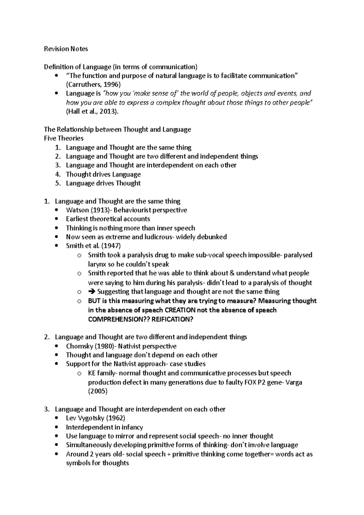 Revision Notes - Revision Notes Definition of Language (in terms of ...