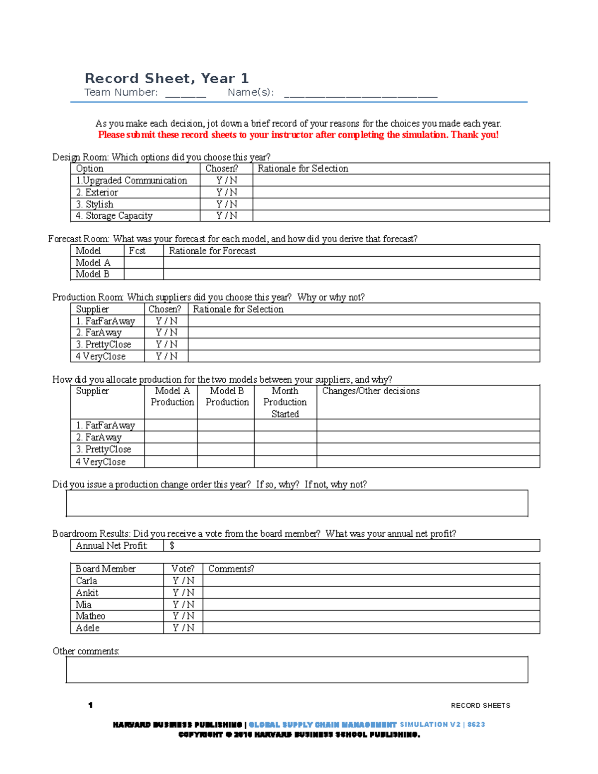 Gscmv 2 Record Sheets English - Team Number: ________ Name(s